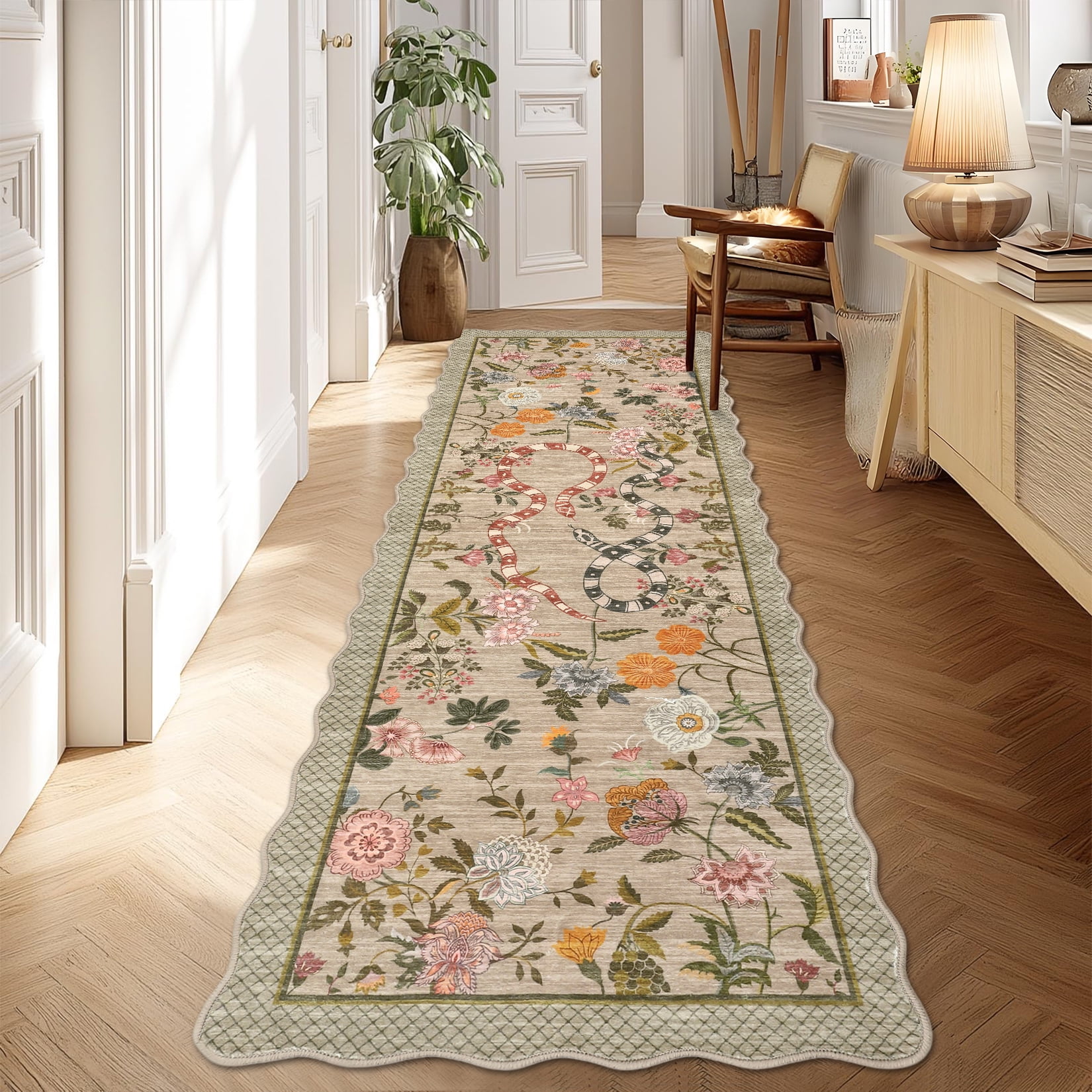 HOMERRY Scalloped Snake Animal Floral Print Runner 2' x 6' for Hallway ...