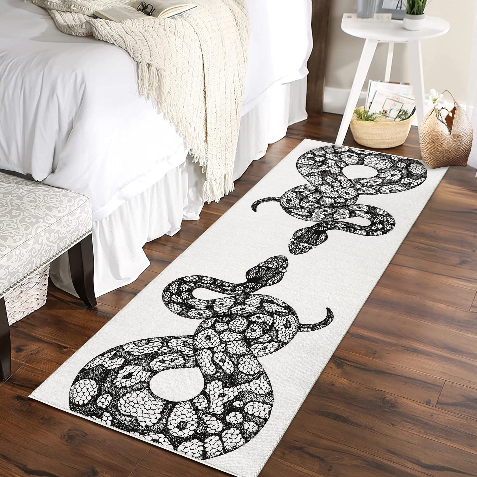 HOMERRY Washable Serpent Pattern Runner Rug 2' x 6' Black and White for ...