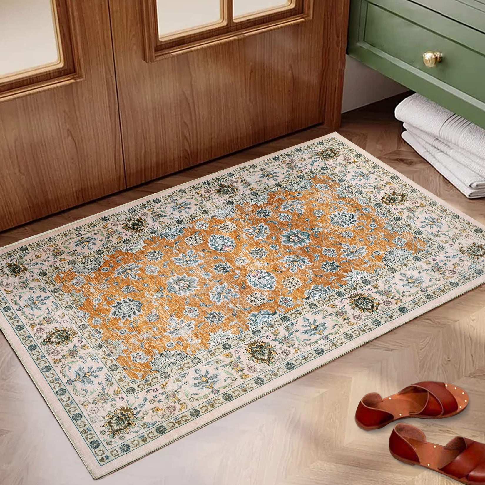 HOMERRY Small Machine Washable Rug Vintage Floral Area Rug for Bedroom ...