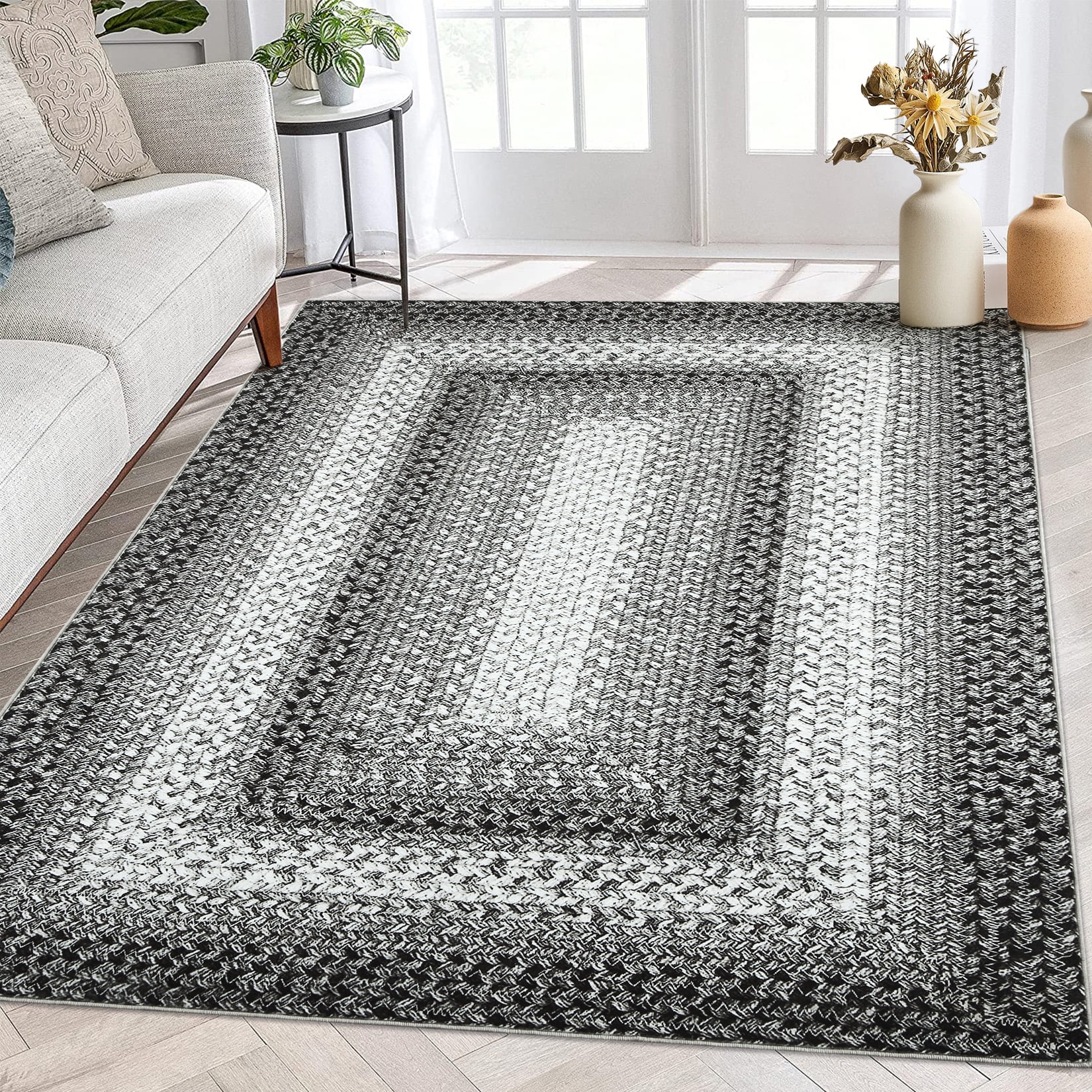 HOMERRY Vintage Braided Rug 4x6 Washable Rug Boho Geometric Print Rug ...