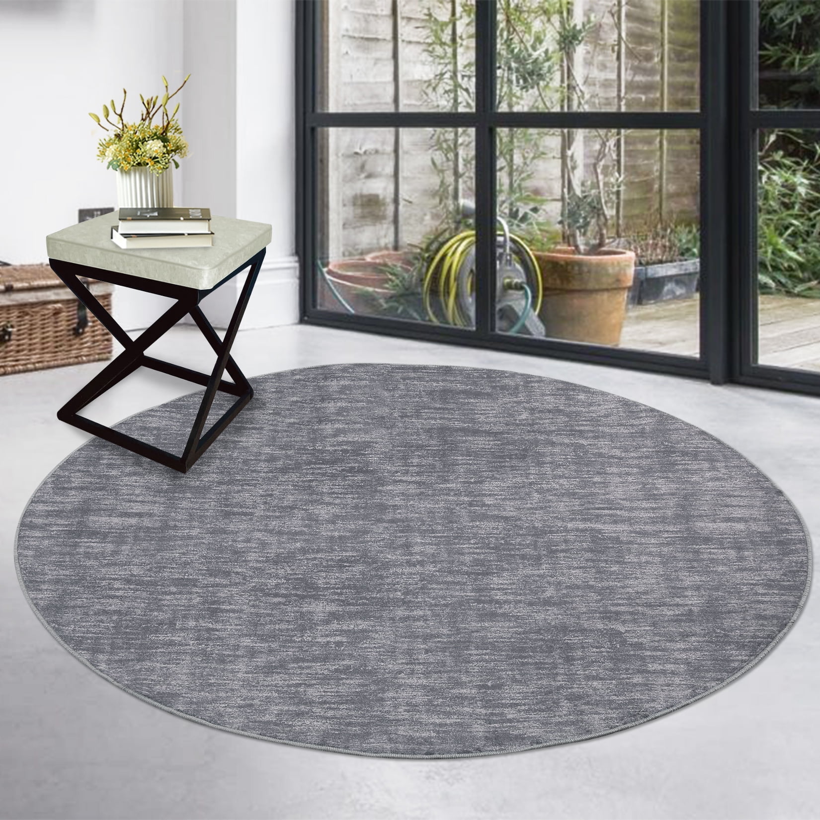 HOMERRY Washable 3' x 3' Grey Round Rug Modern Solid Area Rug Indoor ...