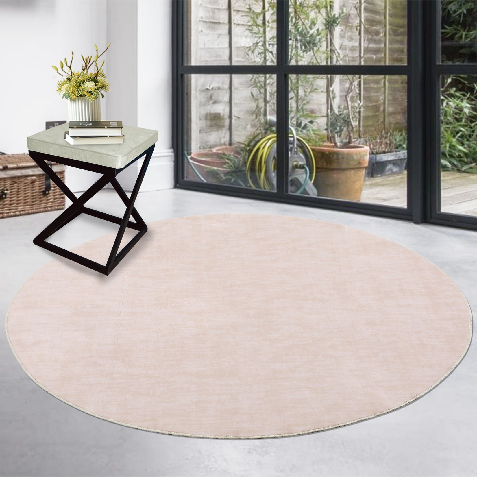 HOMERRY Washable 3' x 3' Pink Round Rug Modern Solid Area Rug Indoor ...