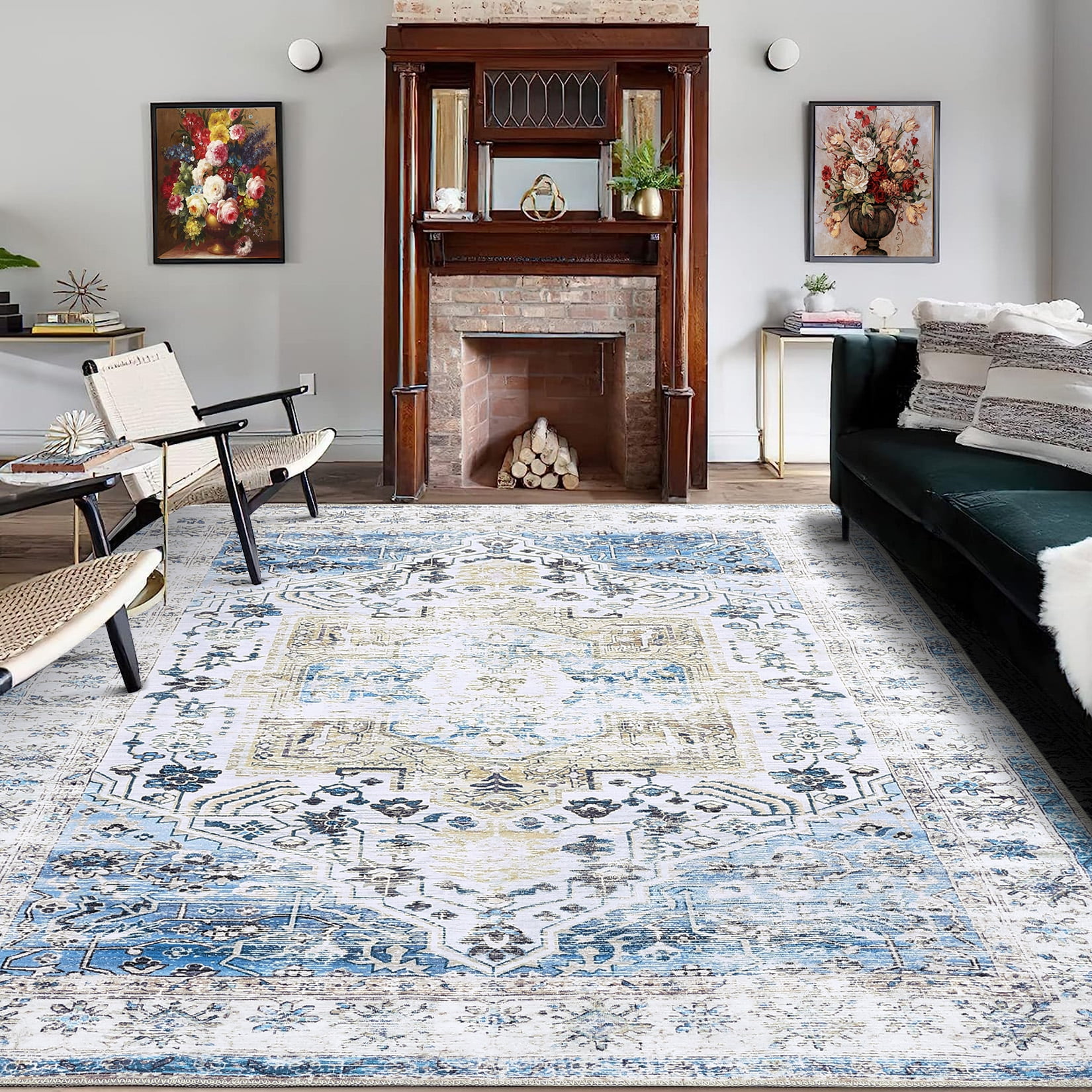 HOMERRY Washable Area Rug 3' x 5' Rug for Living Room Persian Vintage ...