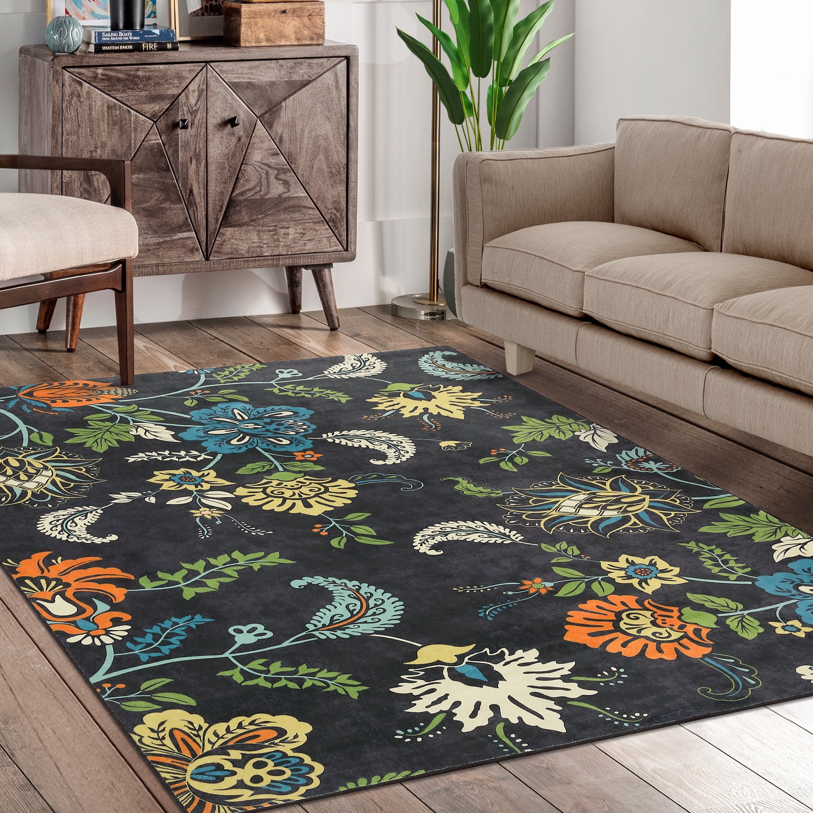 HOMERRY Washable Area Rug 4' x 6' Modern Floral Rugs for Living Room ...