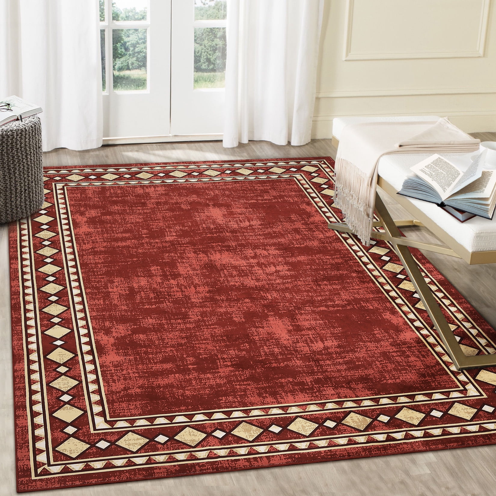 HOMERRY Washable Area Rug 5' x 7' Geometric Border Area Rug for Living ...