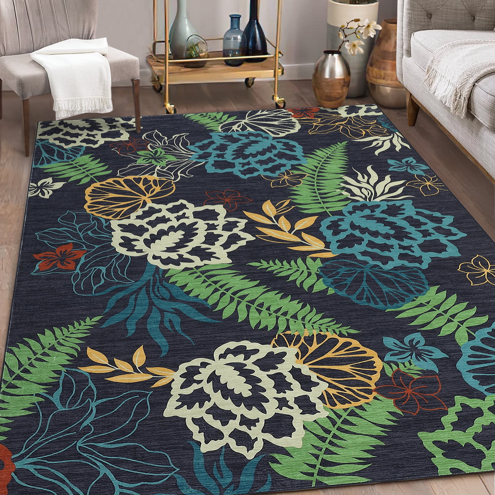 HOMERRY Washable Area Rug 5' x 7' Modern Floral Living Room Rug Non ...