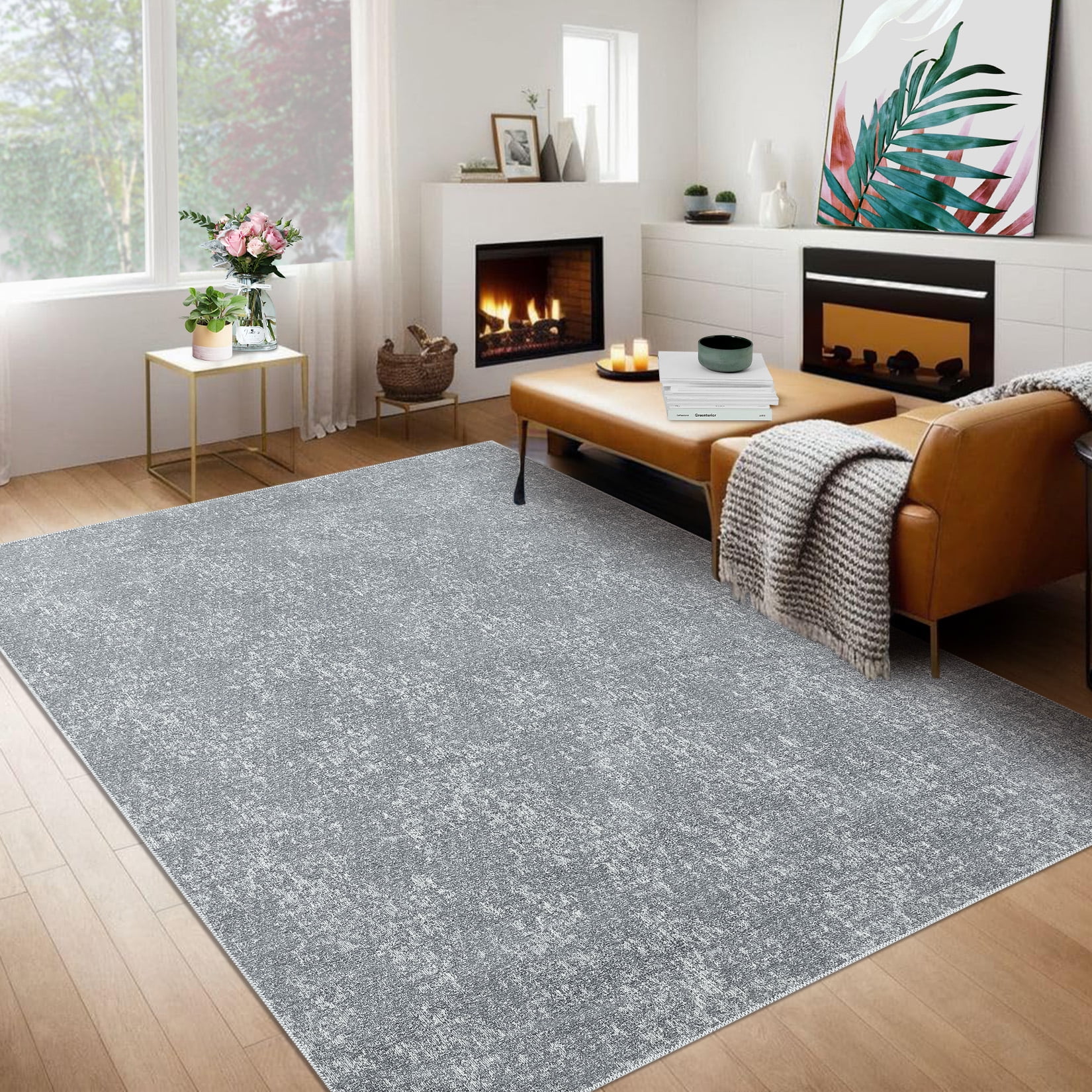 HOMERRY Washable Area Rug 5' x 7' Modern Solid Jacquard Textured Area ...