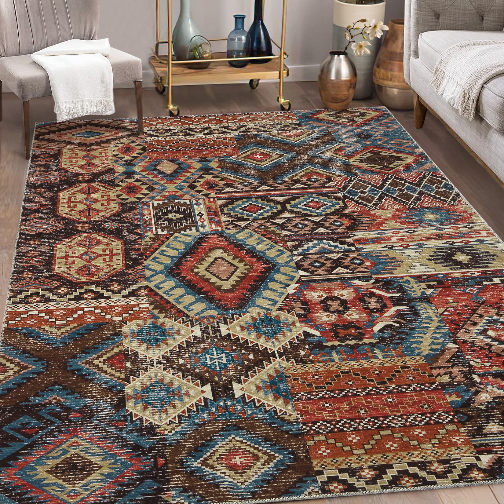 HOMERRY Washable Area Rug 5' x 7' Vintage Bohemian Patterns Area Rug ...