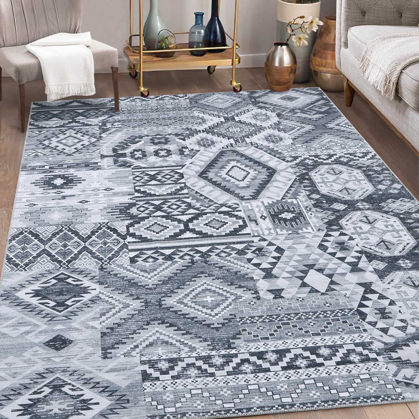 HOMERRY Washable Area Rug 5' x 7' Vintage Bohemian Patterns Area Rug ...