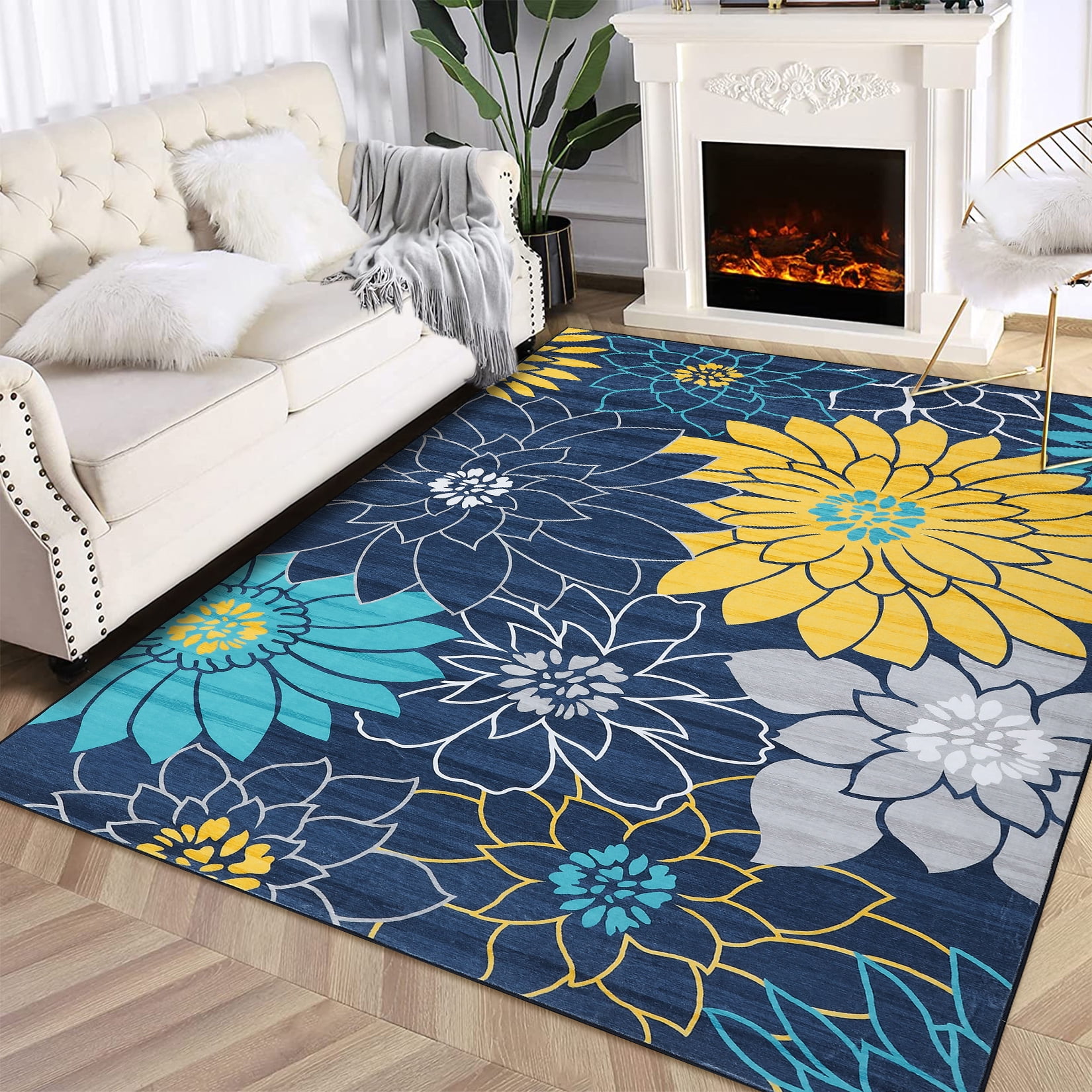 HOMERRY Washable Rug 4' x 6' Modern Floral Area Rug Living Room Rug ...