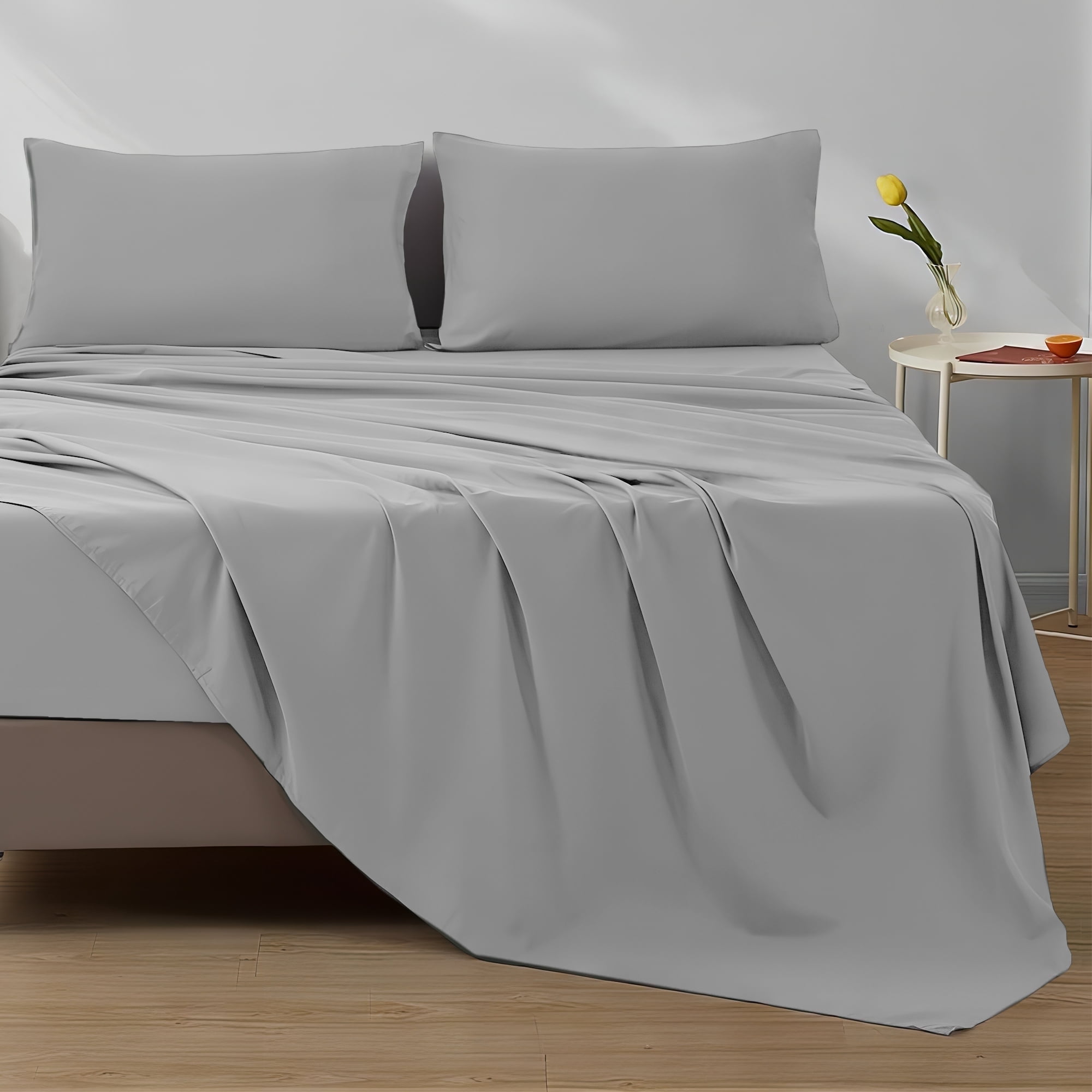 HOMES PERCEPTION Cotton Jersey Knit Bed Sheet Sets, 3-Piece, 1800 Thread Count, Twin Size, Gray ...