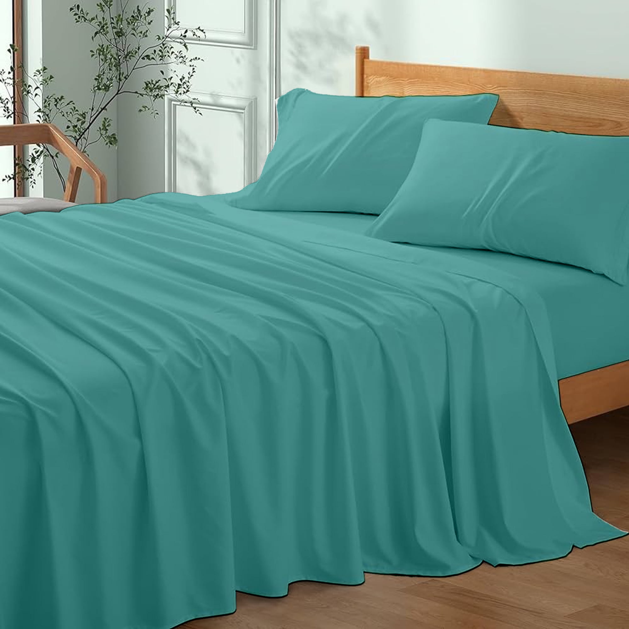 HOMES PERCEPTION 4-Pcs Microfiber Full Sheet Set – 16” Extra Deep ...