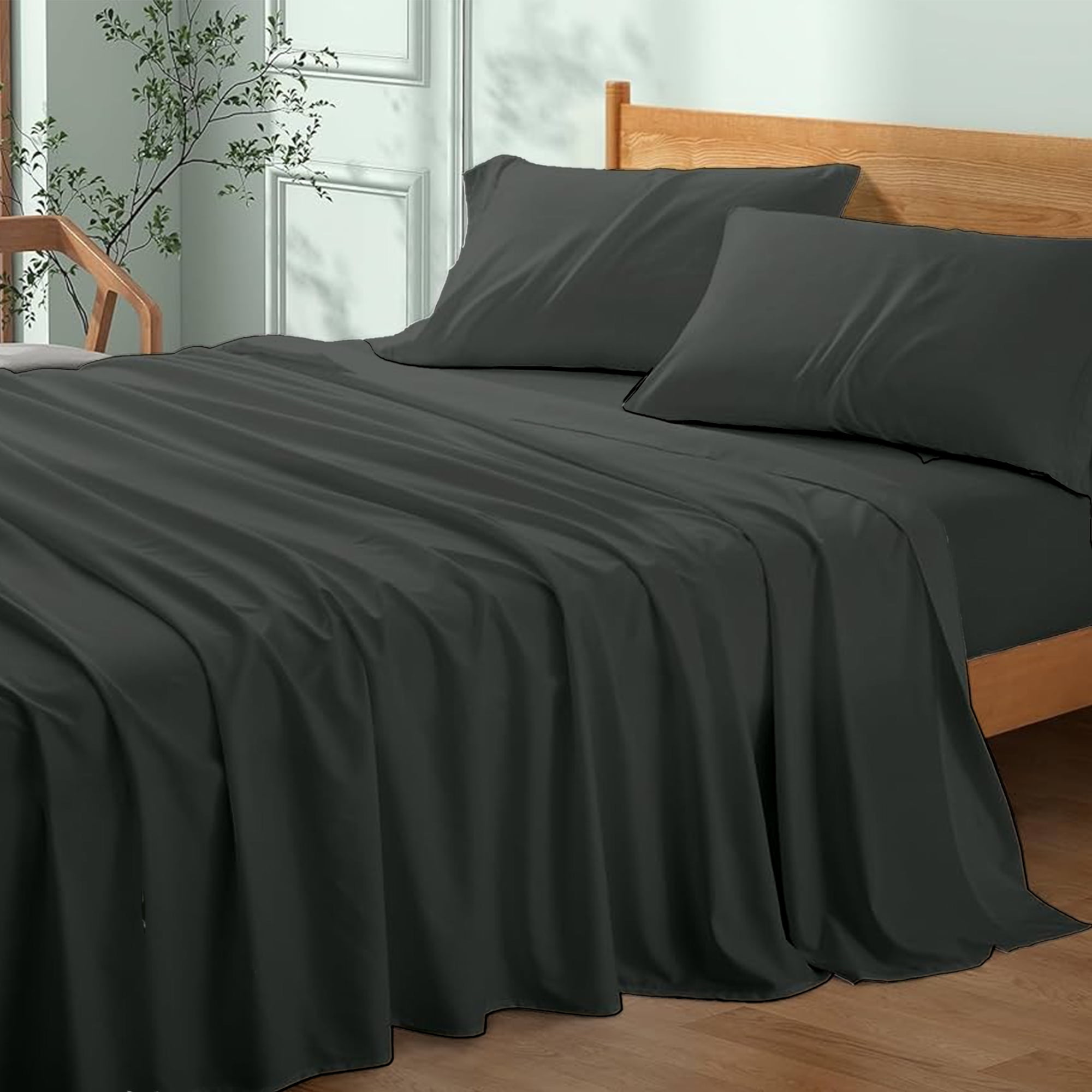 HOMES PERCEPTION 4 Pcs Queen Microfiber Sheet Set – 16” Extra Deep ...