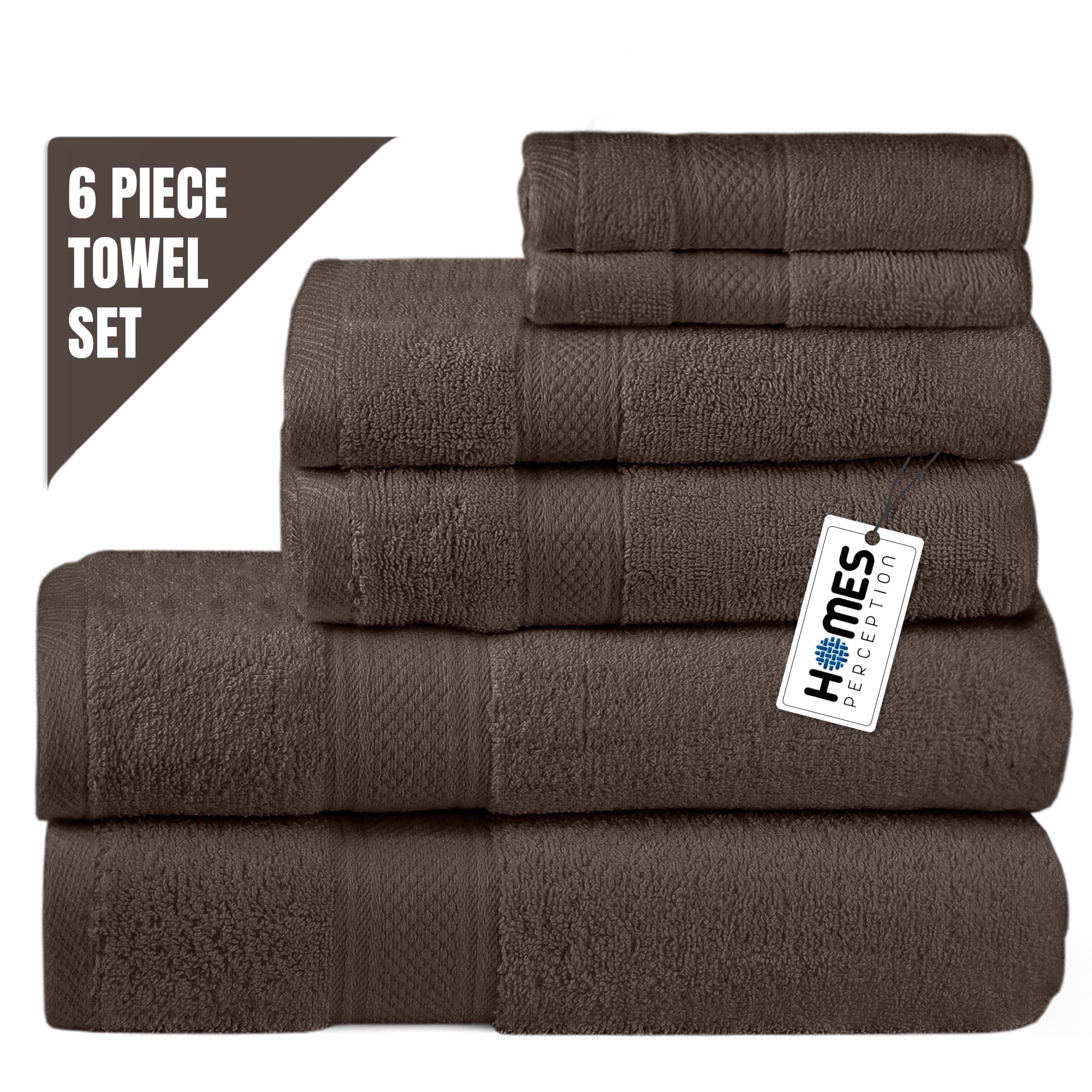 HOMES PERCEPTION 6-Piece Towel Set, 100% Cotton, Bath Towels and ...