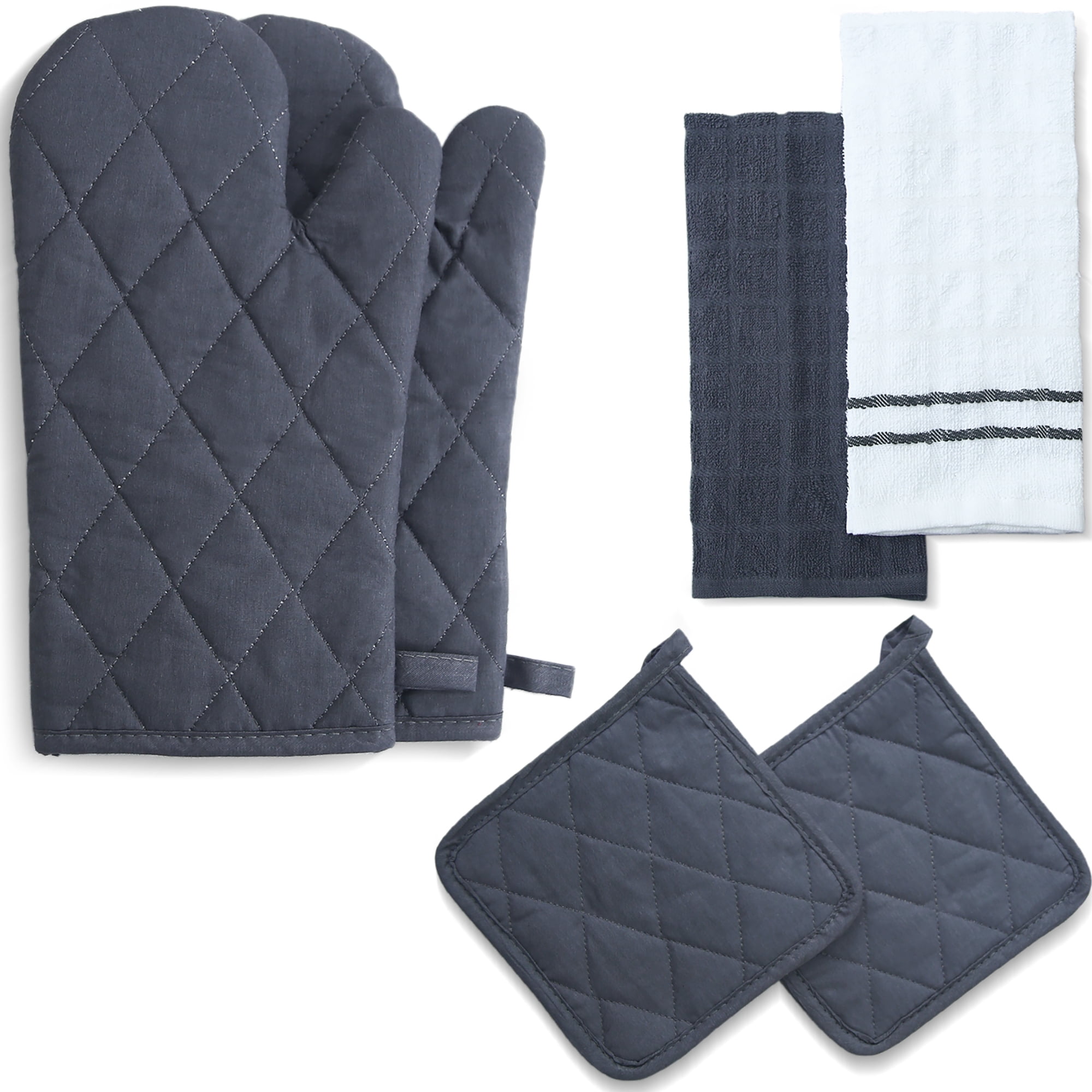 HOMES PERCEPTION 6 Piece Set Oven Mitts & Pot Holders Kitchen Towel ...