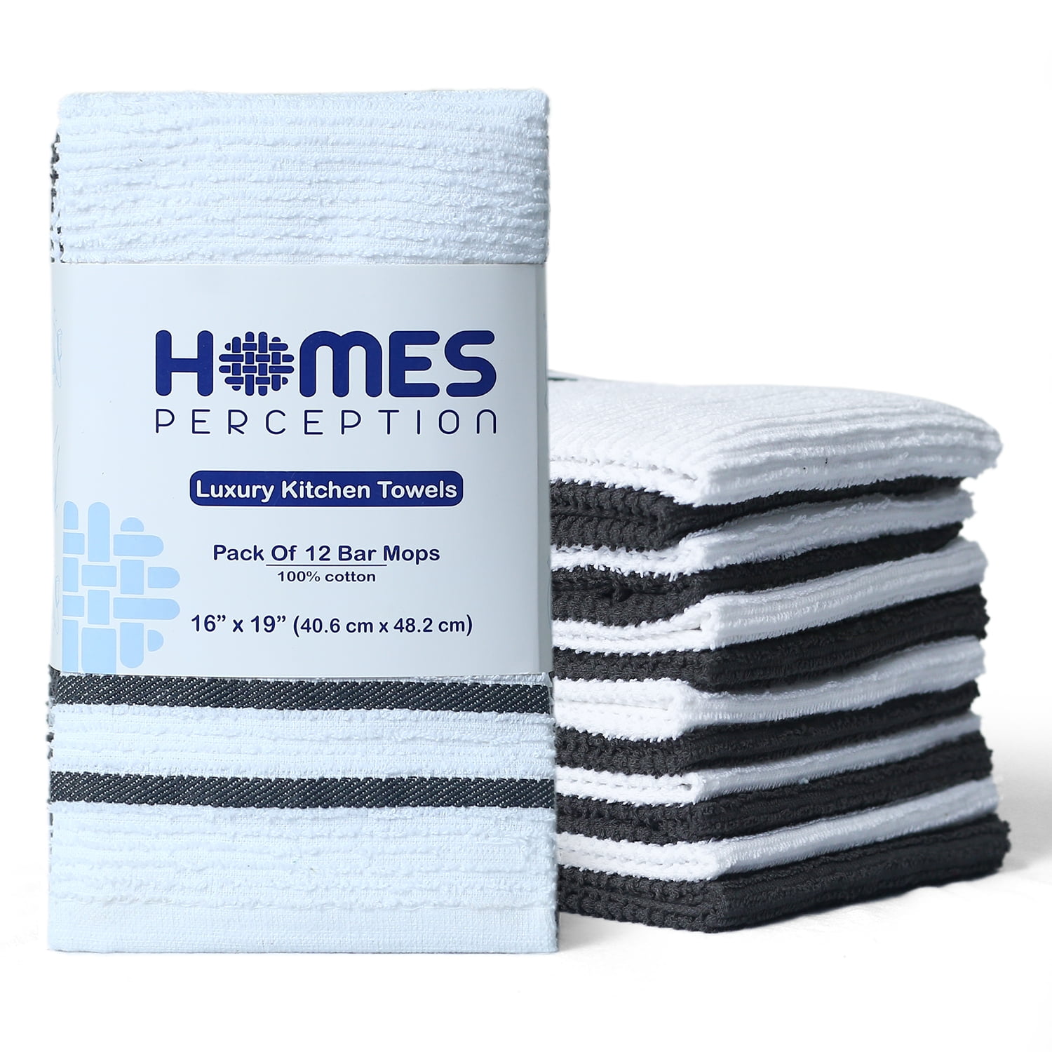 HOMES PERCEPTION Grey Dish Towels and Dishcloth Set [Pack of 12] 16x19 Inches | Bar Mop ...