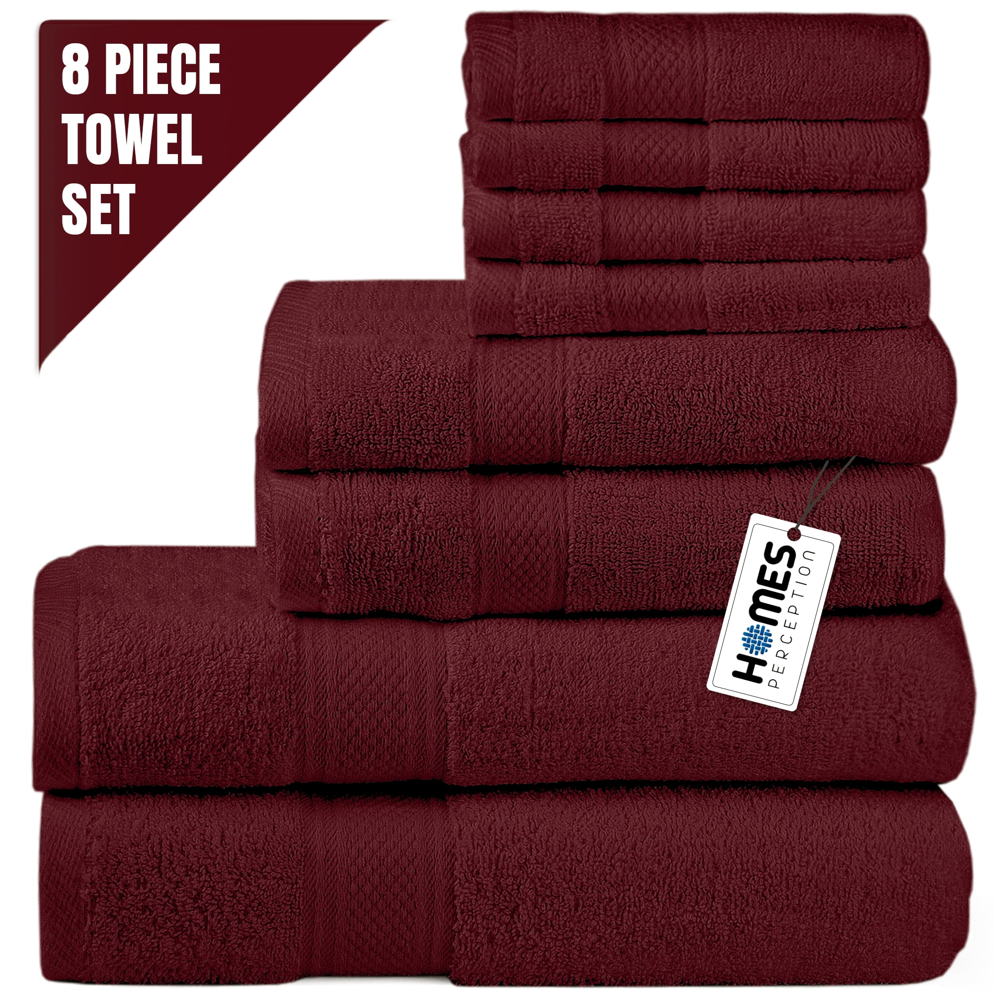 HOMES PERCEPTION 8-Piece Towel Set, 100% Cotton Burgundy - Walmart.com