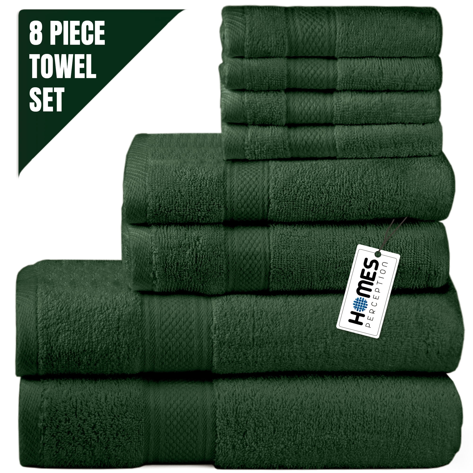HOMES PERCEPTION 8-Pack Cotton Towel Set - 2 Bath Towels, 2 Hand Towels, 4 Washcloths, Soft ...