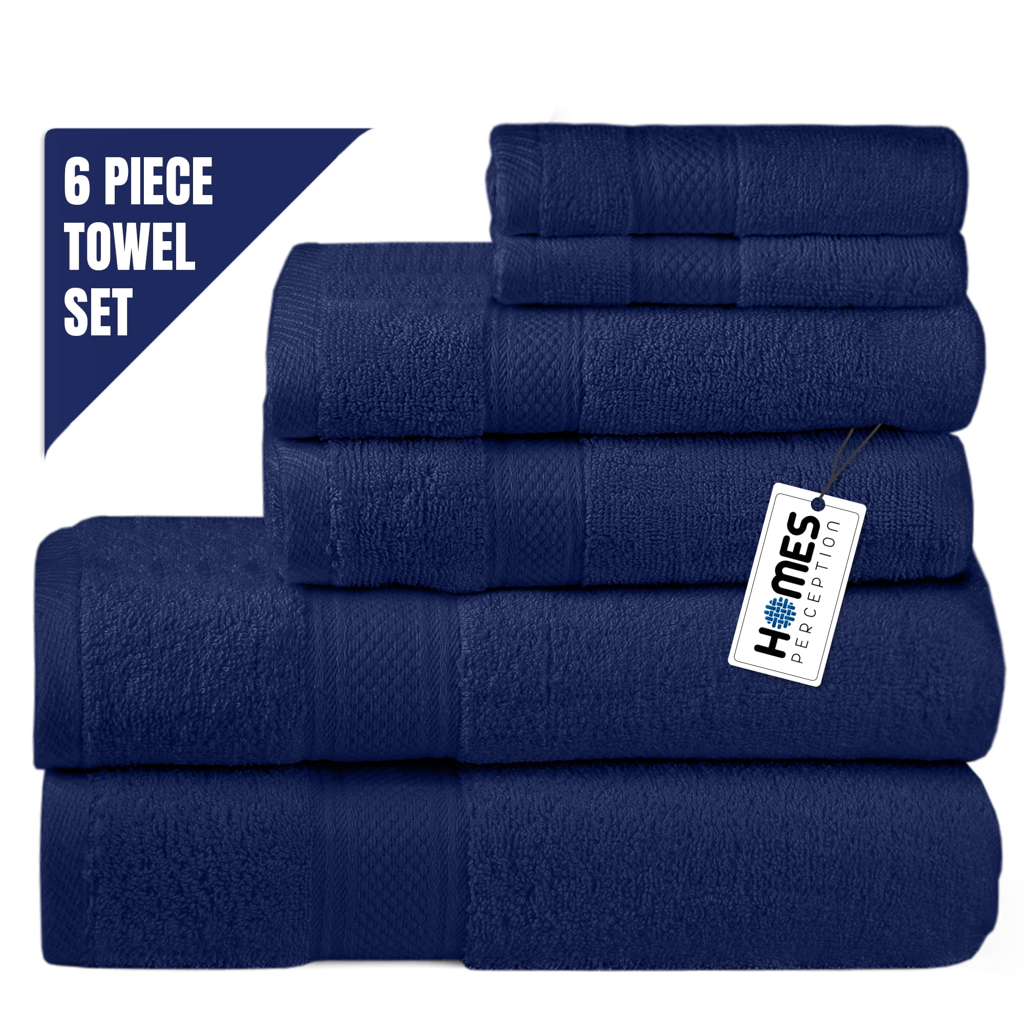 HOMESPERCEPTION 6 Count Solid Print Towel & Washcloth Set Navy Blue - Walmart.com