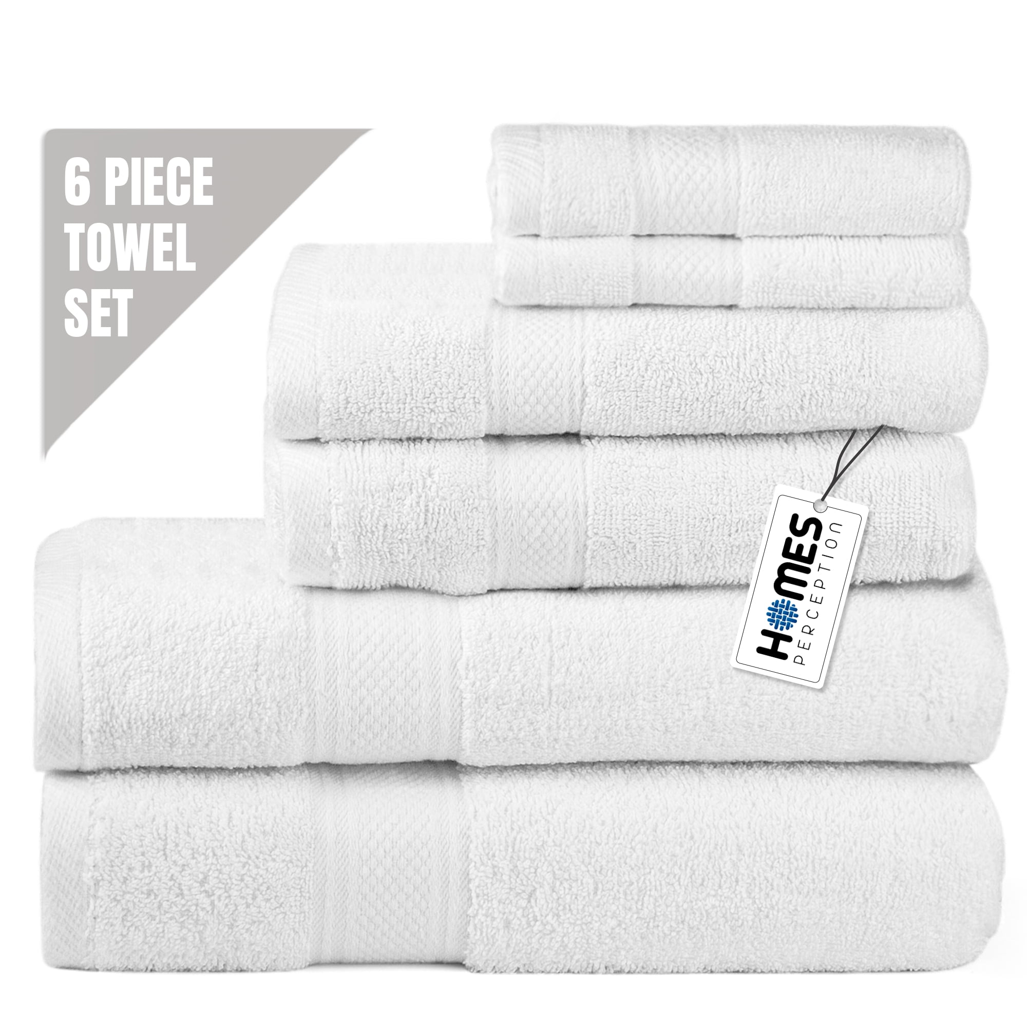 "HOMESPERCEPTION 100% Cotton Soft 6 Pack Towel Set, Contains 2 White ...