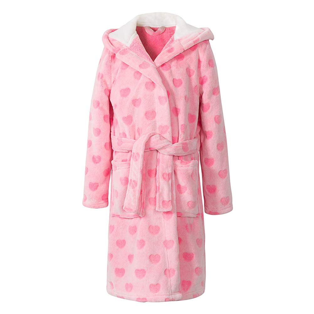 HOMESWEE Girls Fleece Bathrobe, Hooded Sleep Robe, Flannel Sleepwear ...