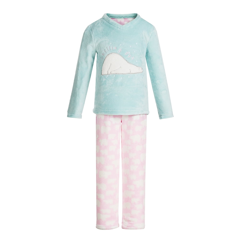 HOMESWEE Girls Hooded Fleece Pajama Set, Soft Flannel Sleepwear - Polar ...