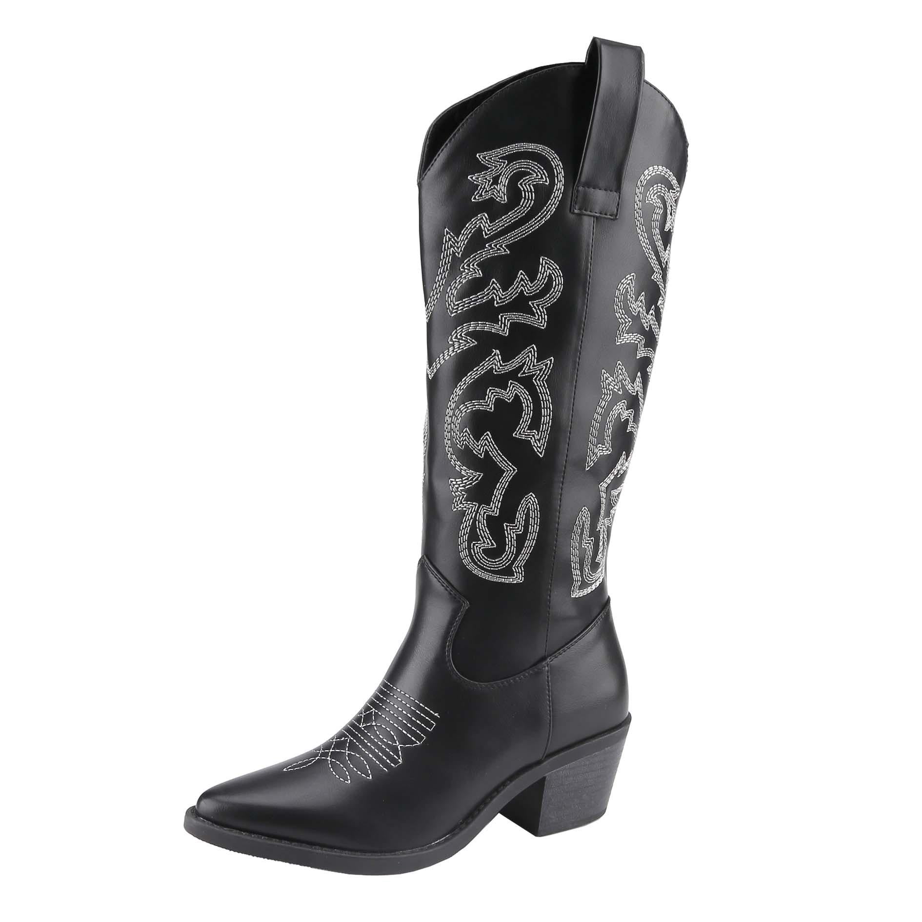 【HOMETOWN-1】Unilady Cowgirl Boots with quad-stitch embroidery design ...