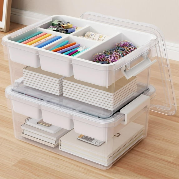 HOMETUK 40Qt Stackable Storage Bins with Lids & Trays, Clear Plastic ...