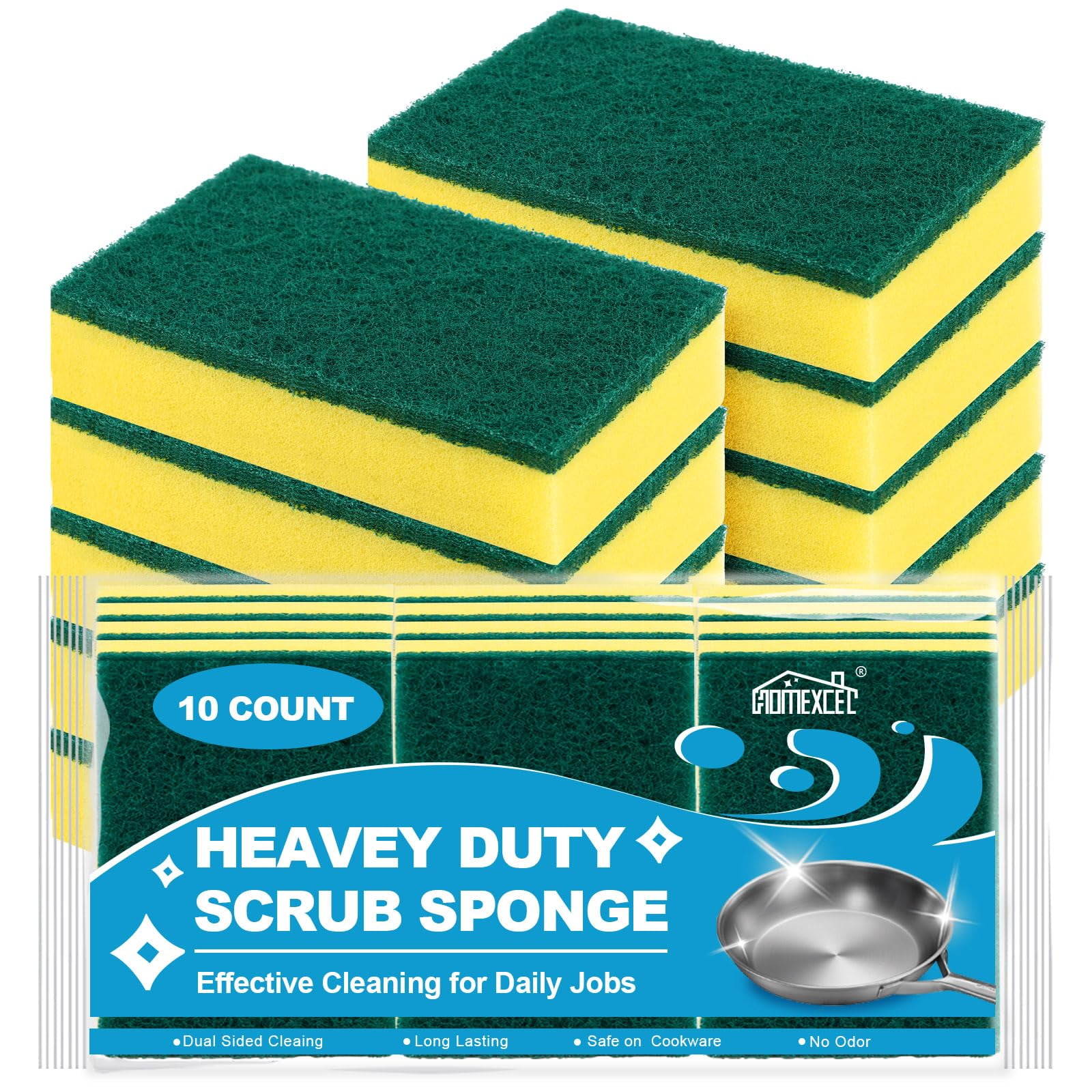 HOMEXCEL Extra-Large Scrub Sponges Kitchen 10 Count, Heavy Duty Sponges ...