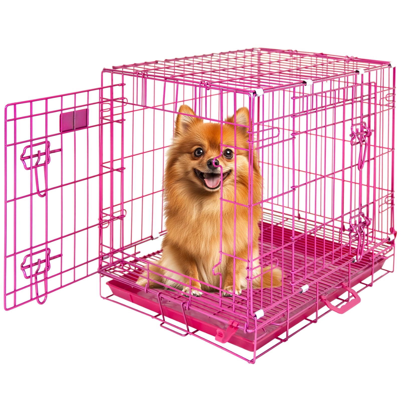 HOMEY PET 24 Inch Small Dog Crate, Cute Pink Puppy Cage Collapsible Dog ...