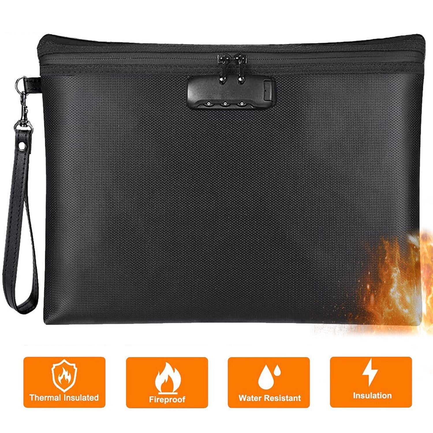 HOMEYA 14" x 10" Large Fireproof Document Bag with Lock & Zip ...