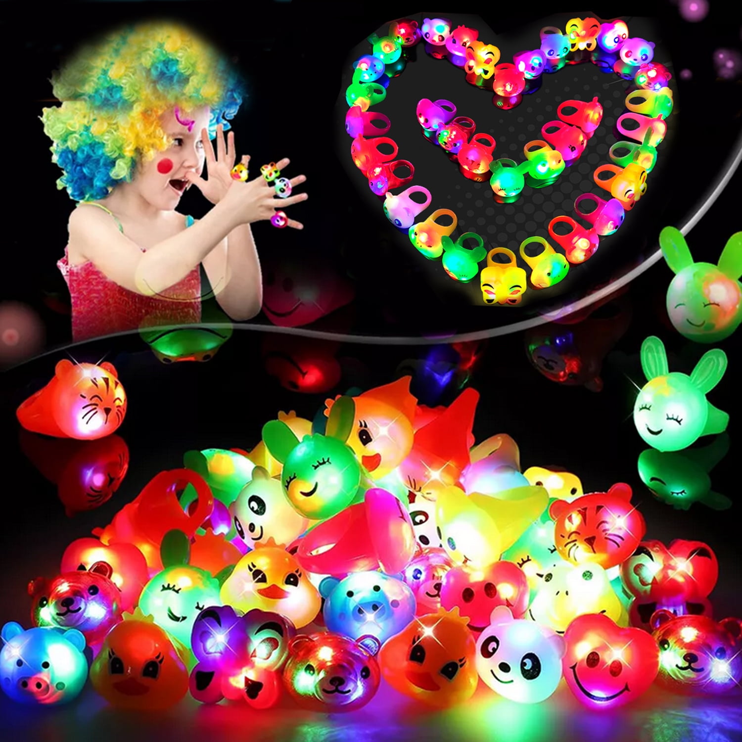HOMEYA 24 Pack Party Favors for Kids, LED Light Up Rings Treasure Box ...