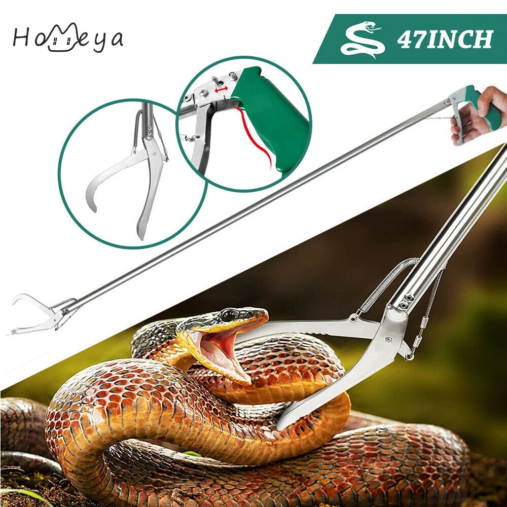 HOMEYA 47" Snake Tong Grabber Stick Stainless Steel Pick Up Handle Tool ...