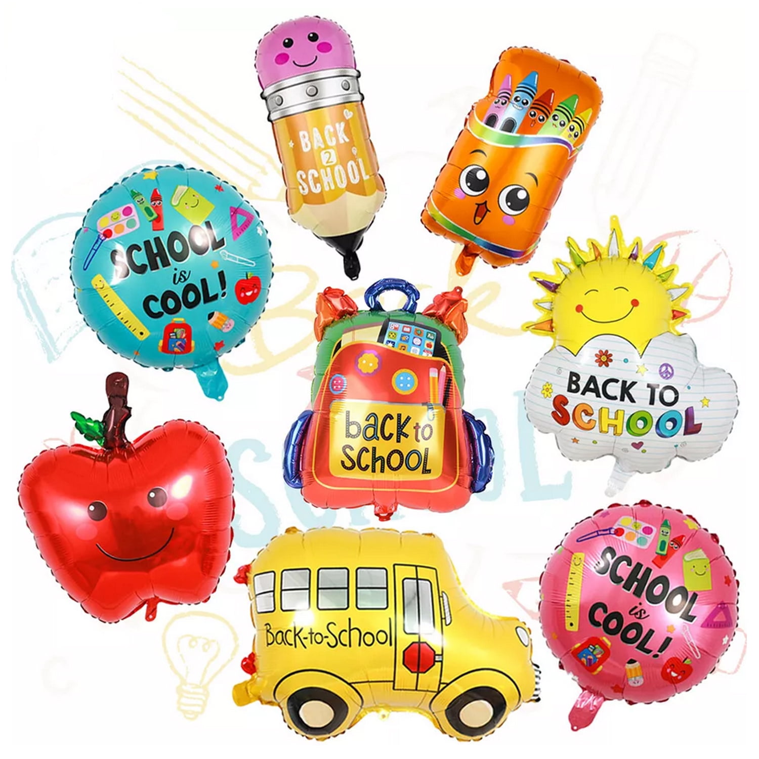 HOMEYA 8 Pcs Cartoon Back to School Balloons, School Bus Pencil Apple ...