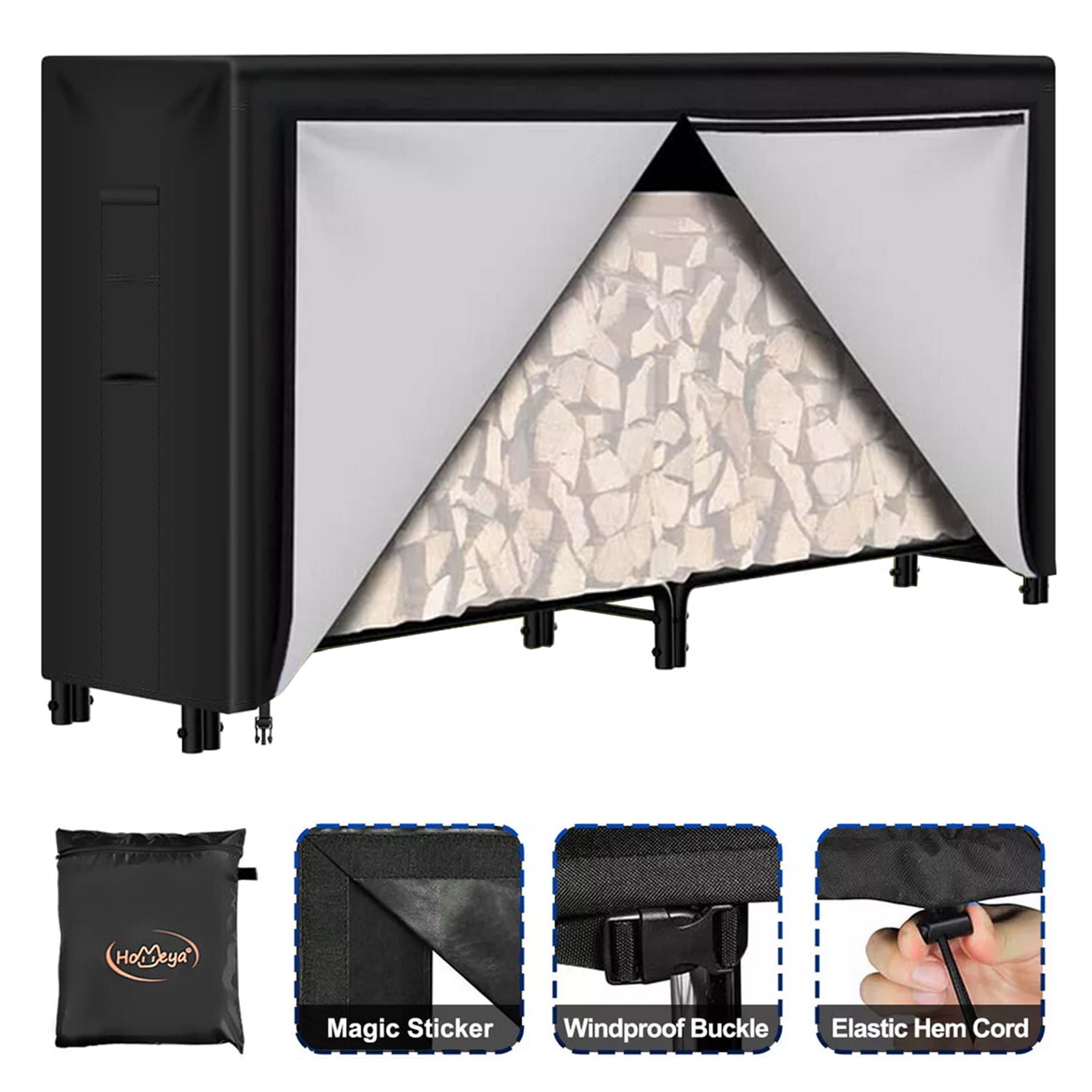 HOMEYA 8ft Firewood Log Rack Cover Outdoor Fireplace Logs Holder ...