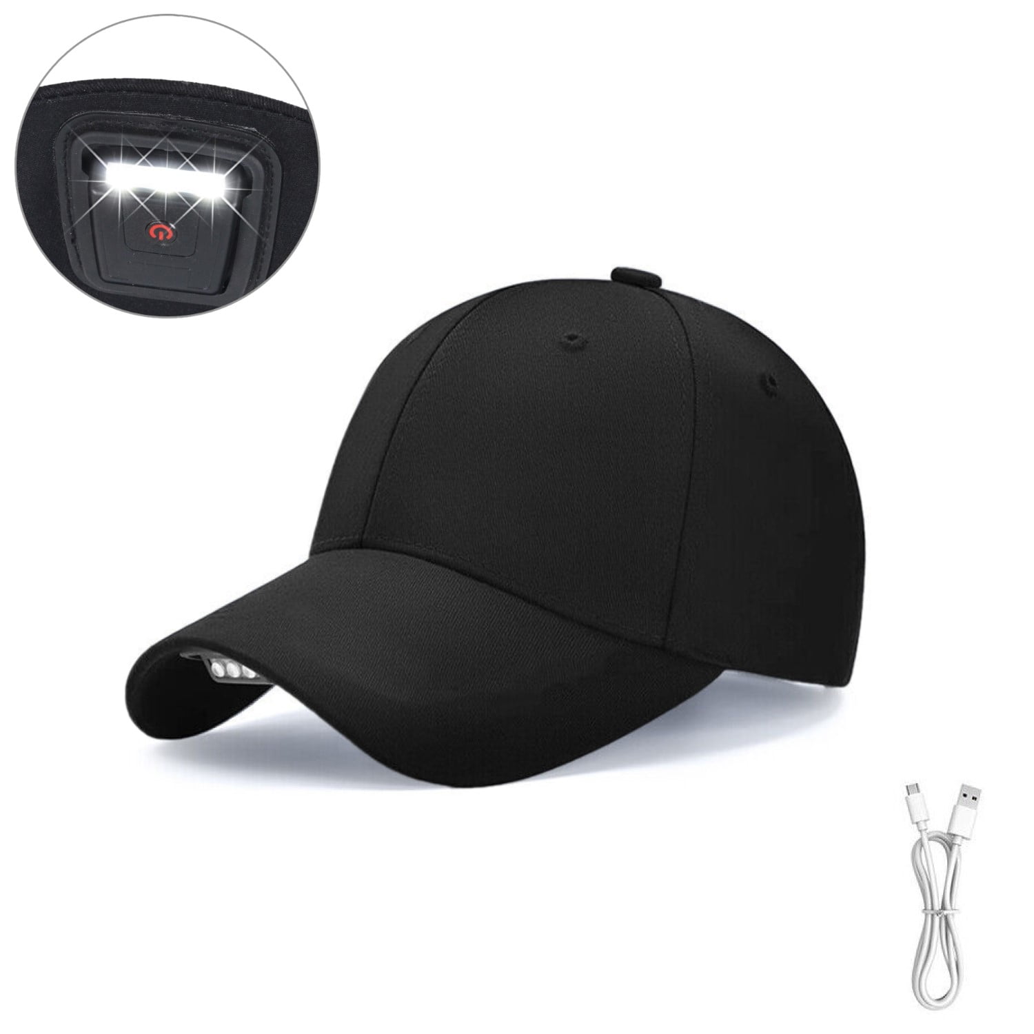 HOMEYA Baseball Cap With LED Light, USB Rechargeable Adjustable Fishing ...