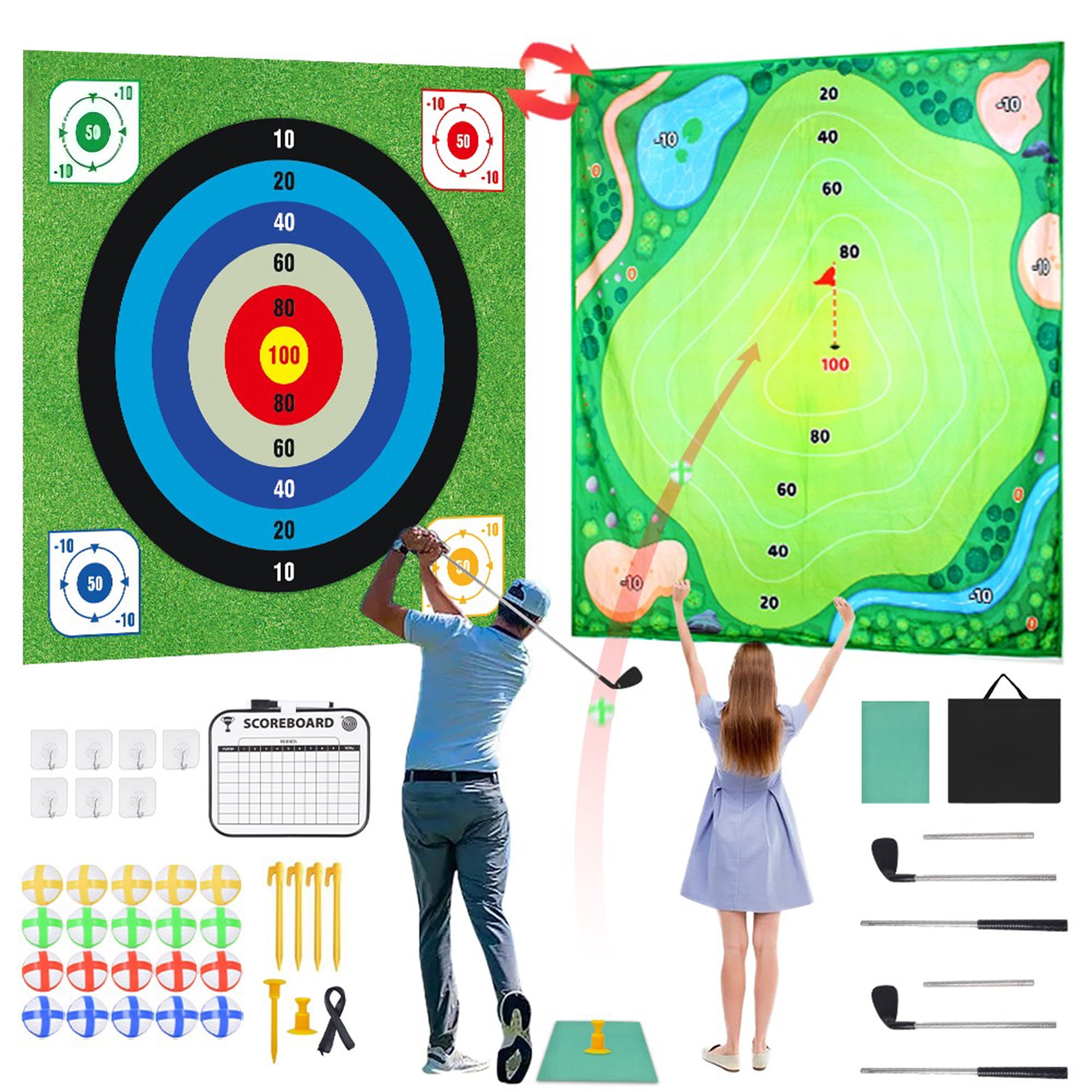 HOMEYA Battle Golf Chipping Game with 59”x59” Large Chipping Mat Adults ...