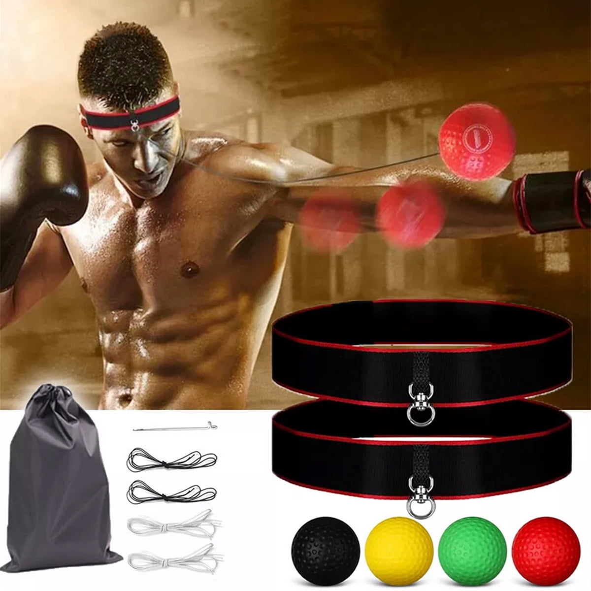 HOMEYA Boxing Fight Reflex Ball with 2 Adjustable Head Band for Speed ...