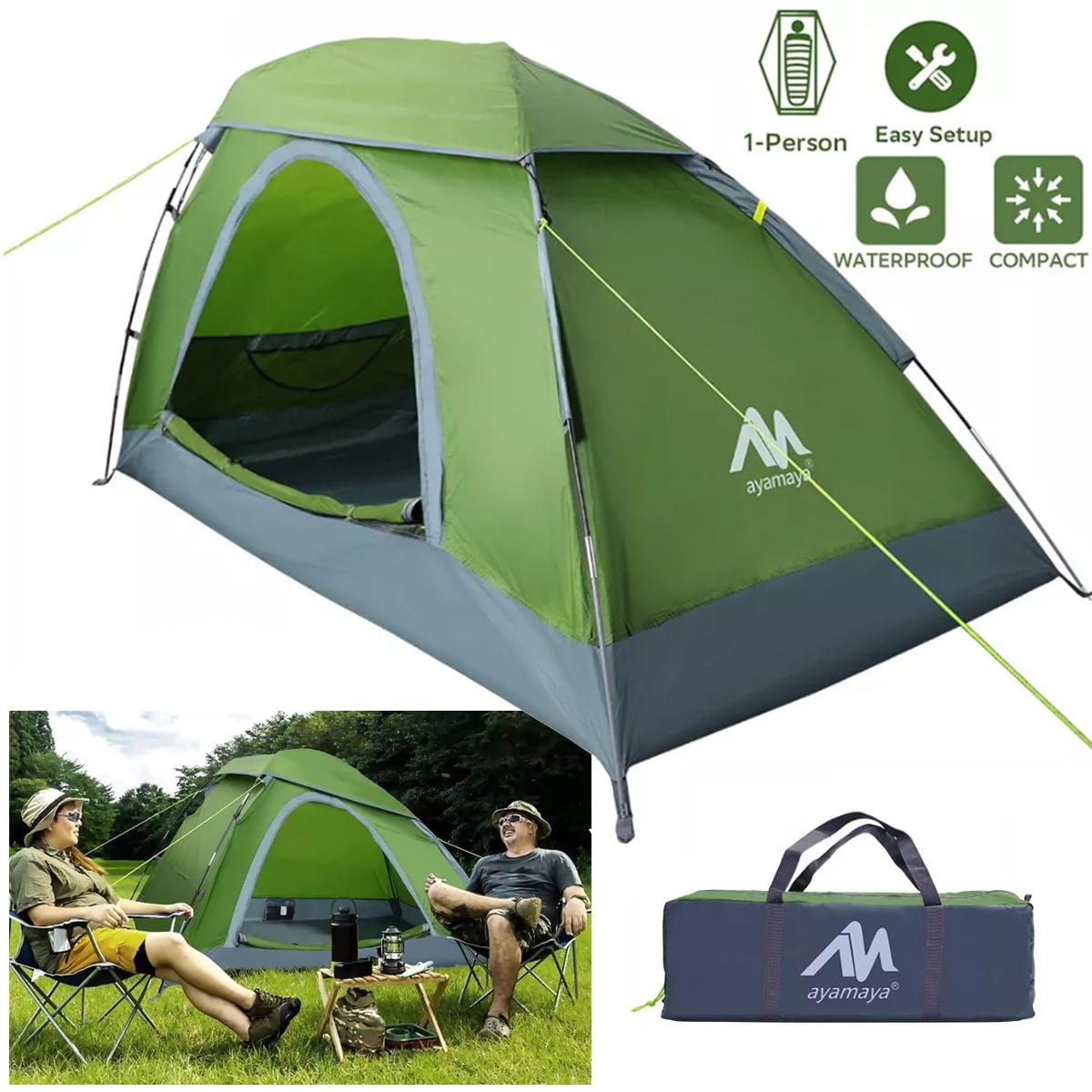 HOMEYA Camping Tent 1/2 Person, Waterproof Windproof Tent with Rainfly ...