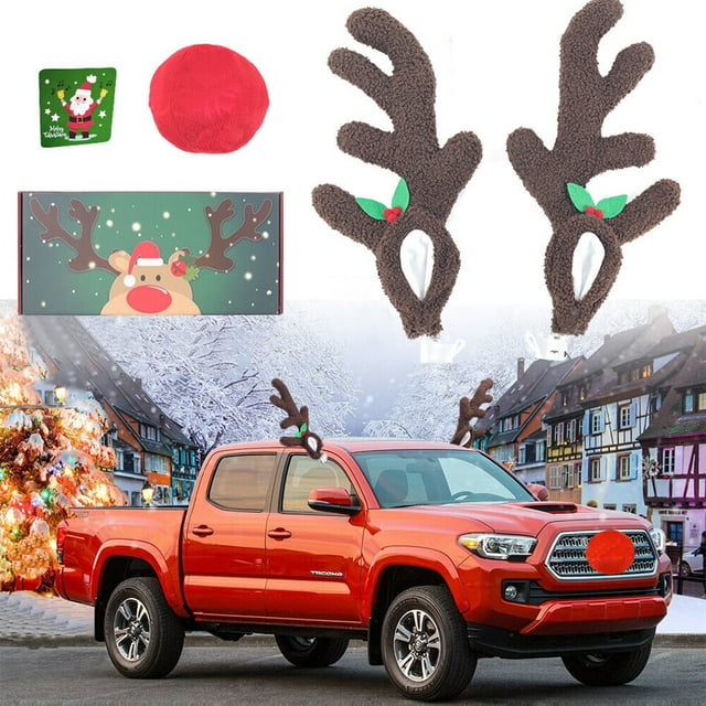 HOMEYA Christmas Car Reindeer Antlers & Nose Set with Lights Auto ...