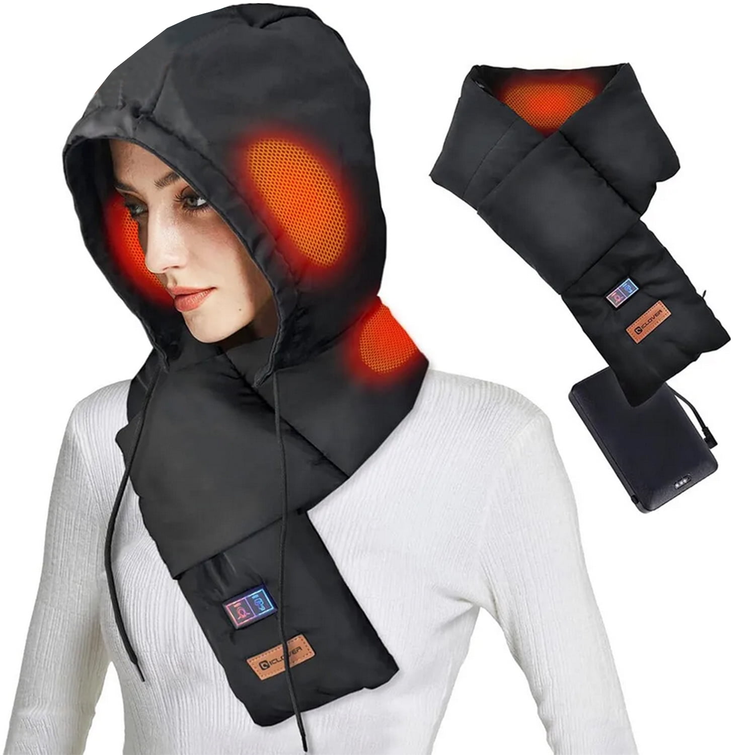 HOMEYA Heated Scarf with Hidden Hood, Rechargeable Cordless Neck ...