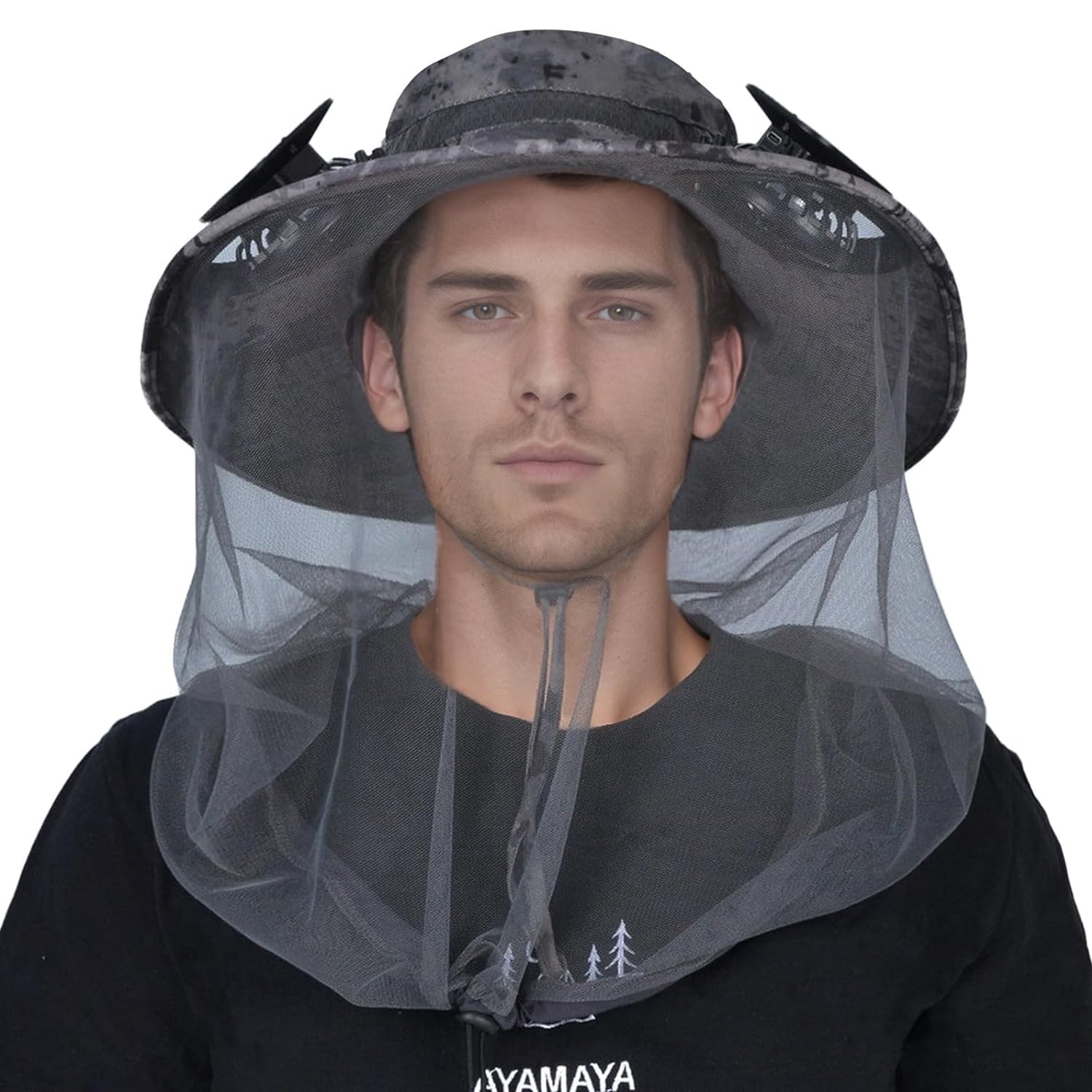 HOMEYA Mosquito Net Hat with Fan Built-in, Wide Brim Solar Fan Hat With ...