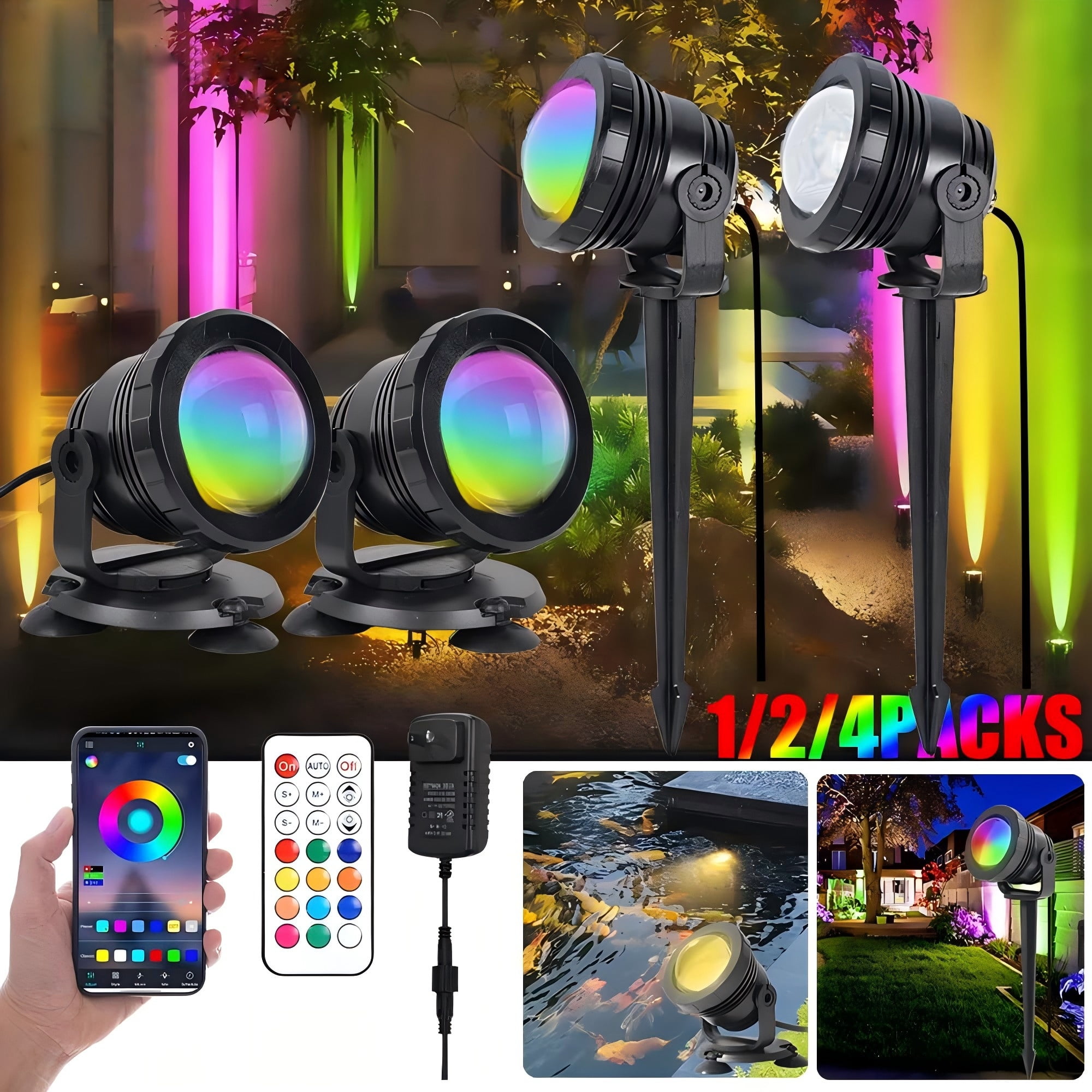 HOMEYA Smart Spot Lights Outdoor Waterproof RGB Landscape Lighting for ...