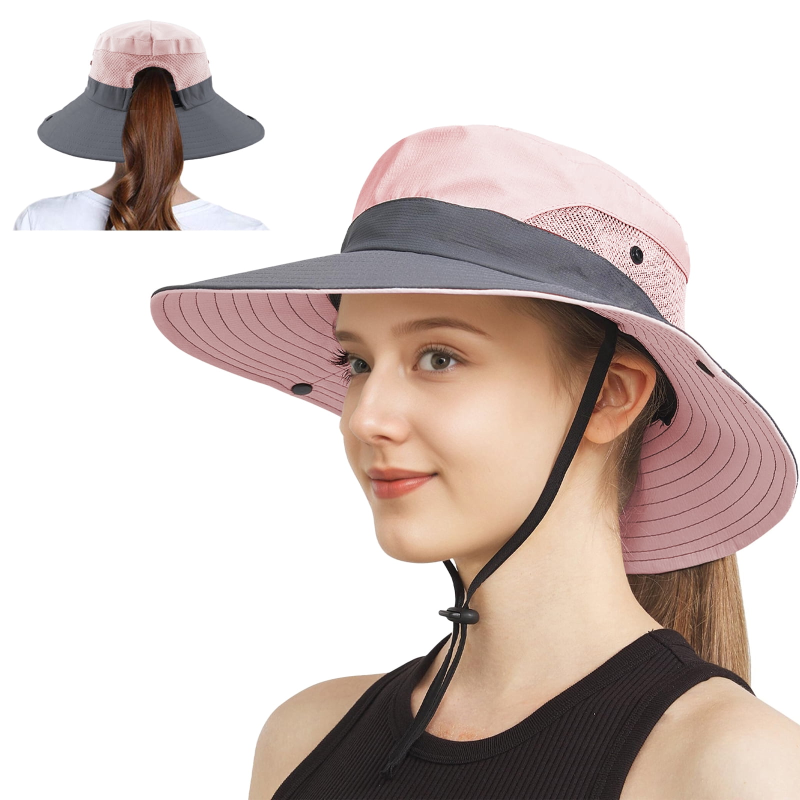 HOMEYA Women's Sun Hat with Ponytail Hole, UV Protection Wide Brim Bucket Cap, Foldable Safari ...