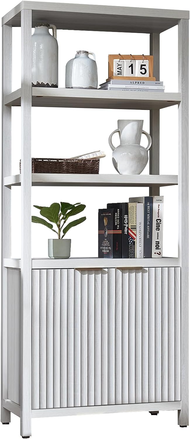 HOMEZY Bookshelf, Tall Book Shelf with Doors Cabinet, 5-Tier Bookcase ...