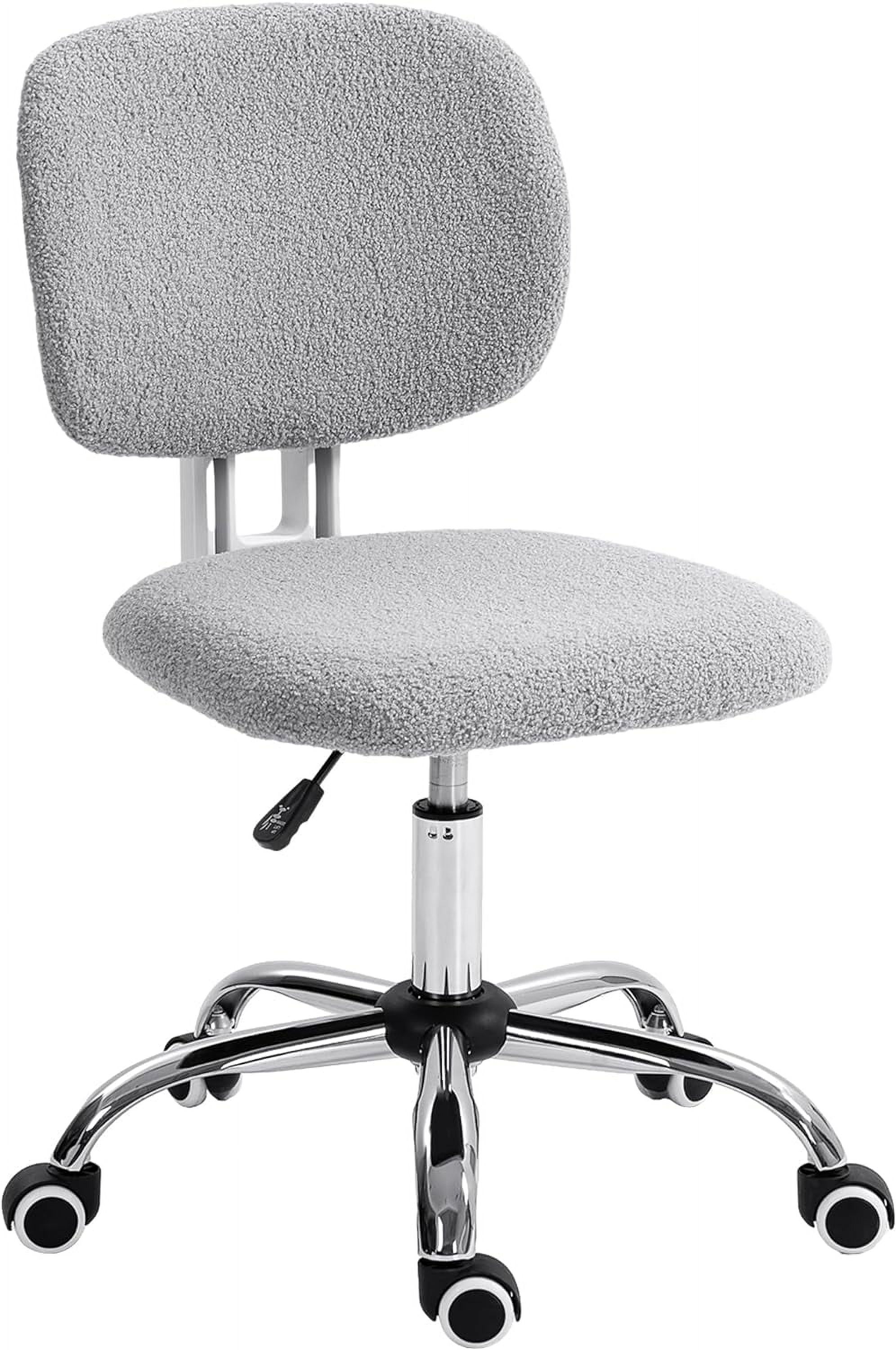 HOMEZY Cute Armless Office Chair, Teddy Fleece Fabric Computer Desk ...