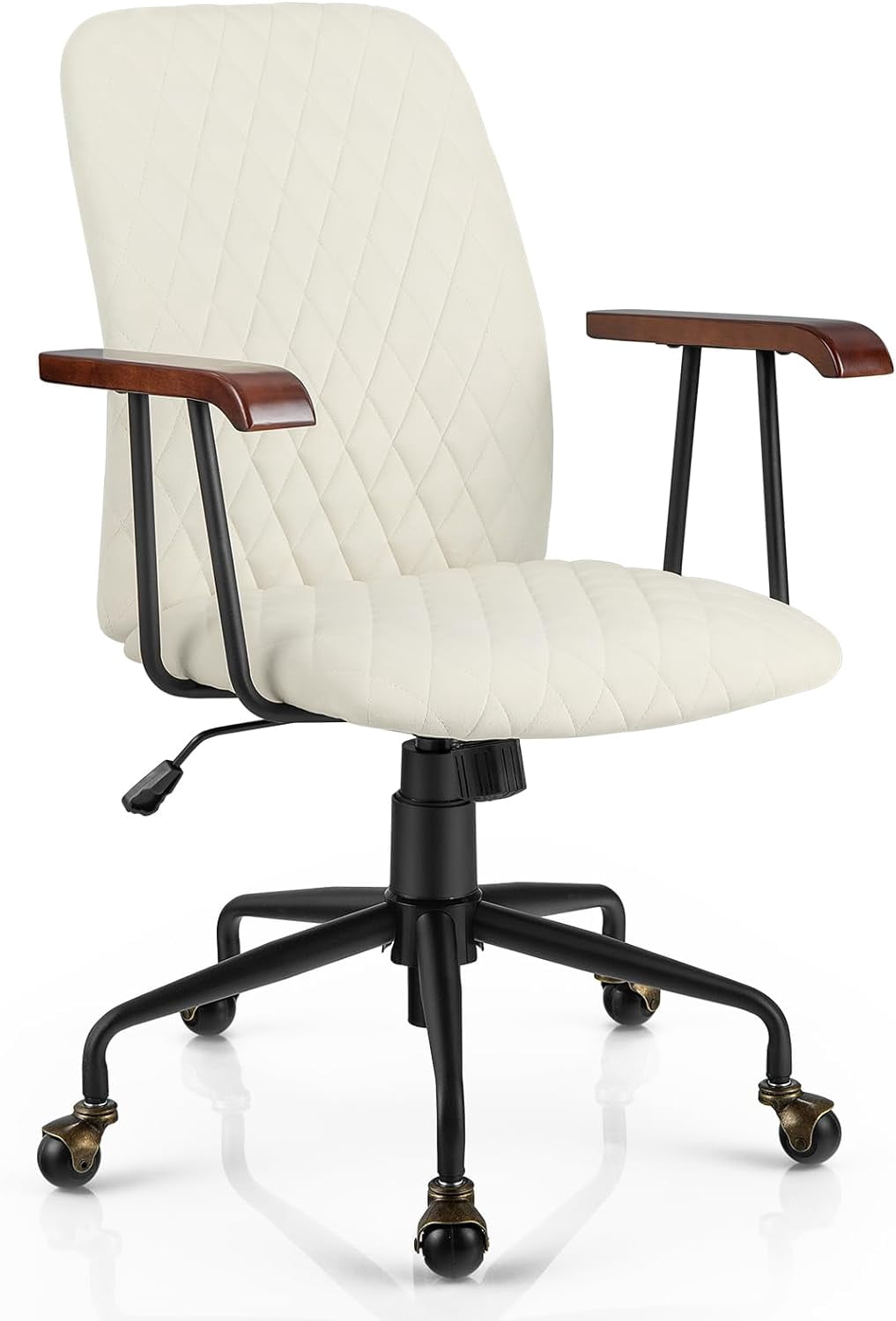 HOMEZY Home Office Desk Chair White, Vintage Adjustable Swivel Rolling ...