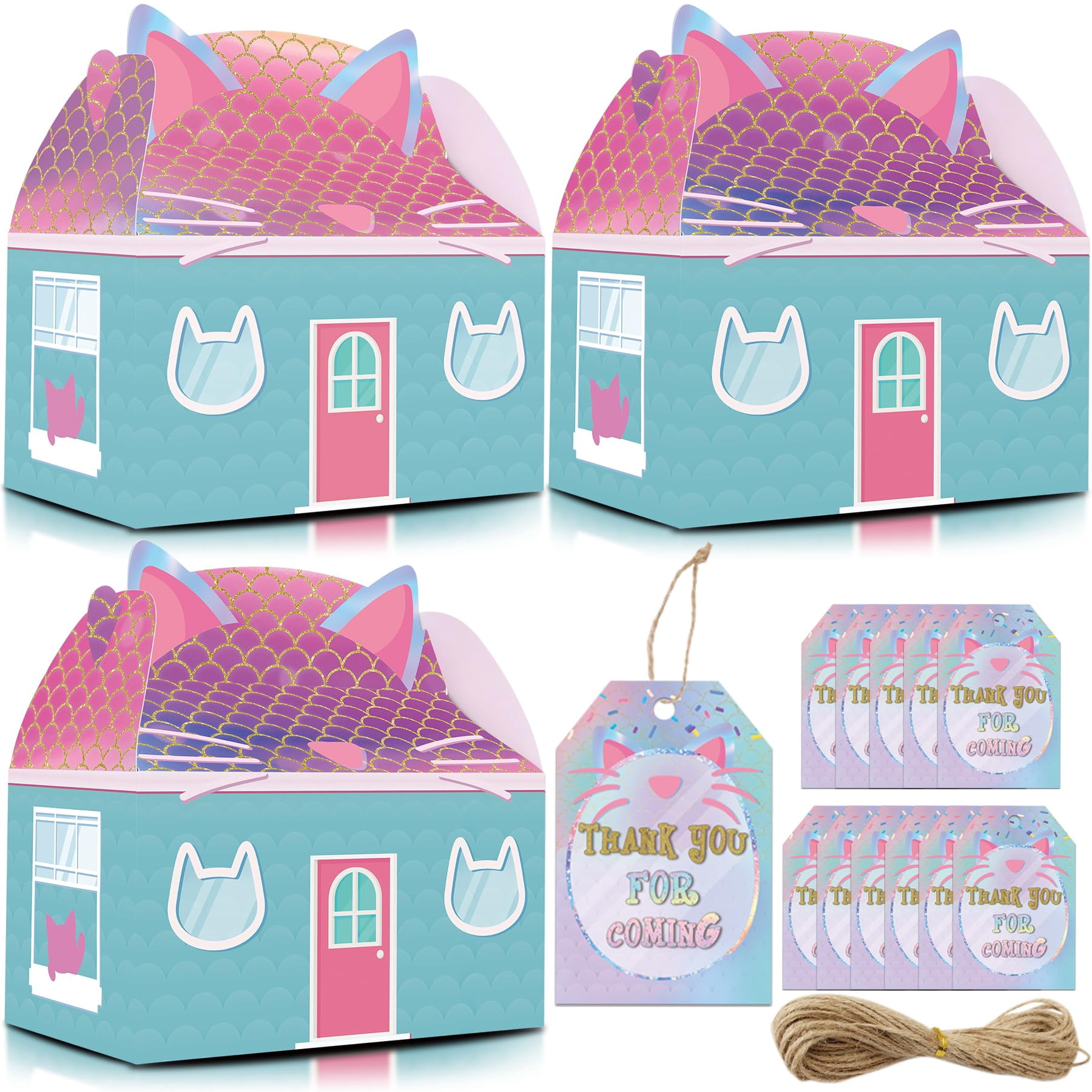 HOMEZZO 12 Pcs PriNst Cat House Themed Party Favor Boxes with Tags and ...