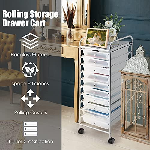 HOMGX 10 Drawer Storage Organizer Cart, 10 Tiers Multicolor Storage ...