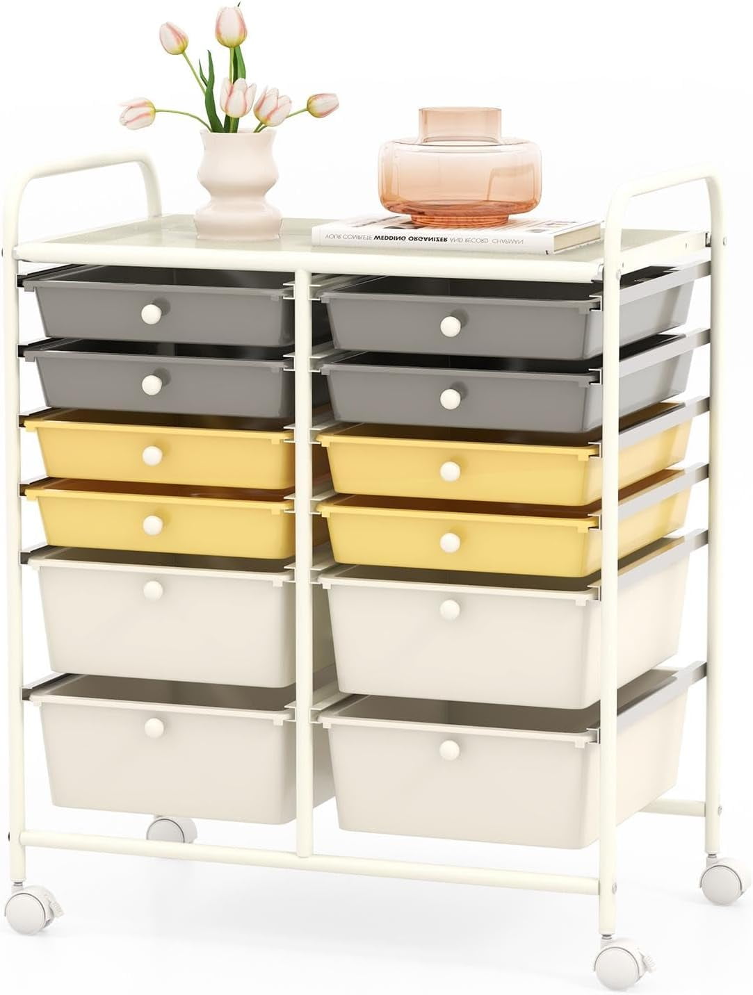 HOMGX 12 Drawer Rolling Storage Cart, Mobile Organizer Cart with Metal ...